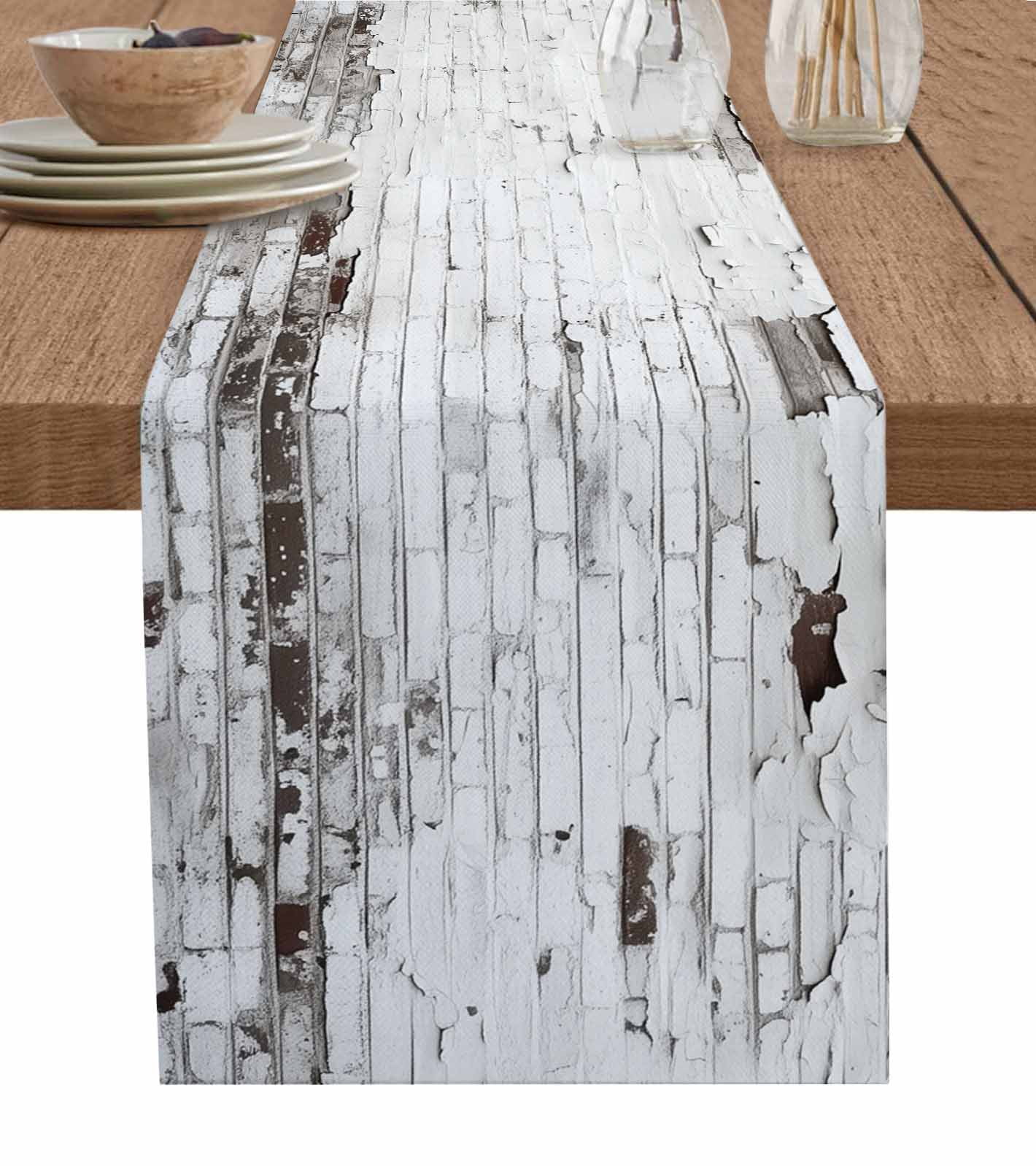 Ldtrchee White Grey Brick Wall Table Runner 70 Inches, Retro Shabby ...