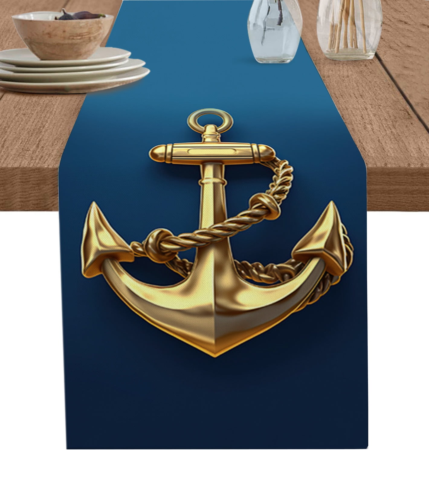 Ldtrchee Yellow Anchor Table Runner 36 Inches, Coastal Nautical Anchor ...