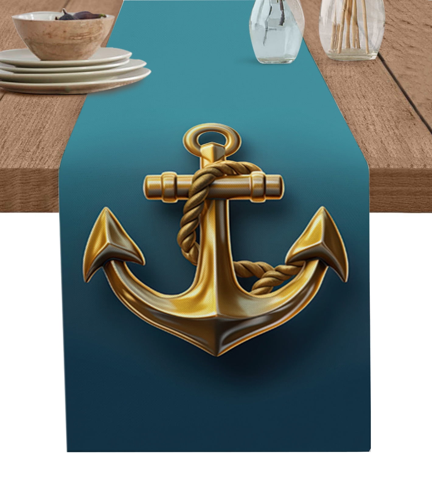 Ldtrchee Yellow Anchor Table Runner 72 Inches, Coastal Nautical Anchor ...