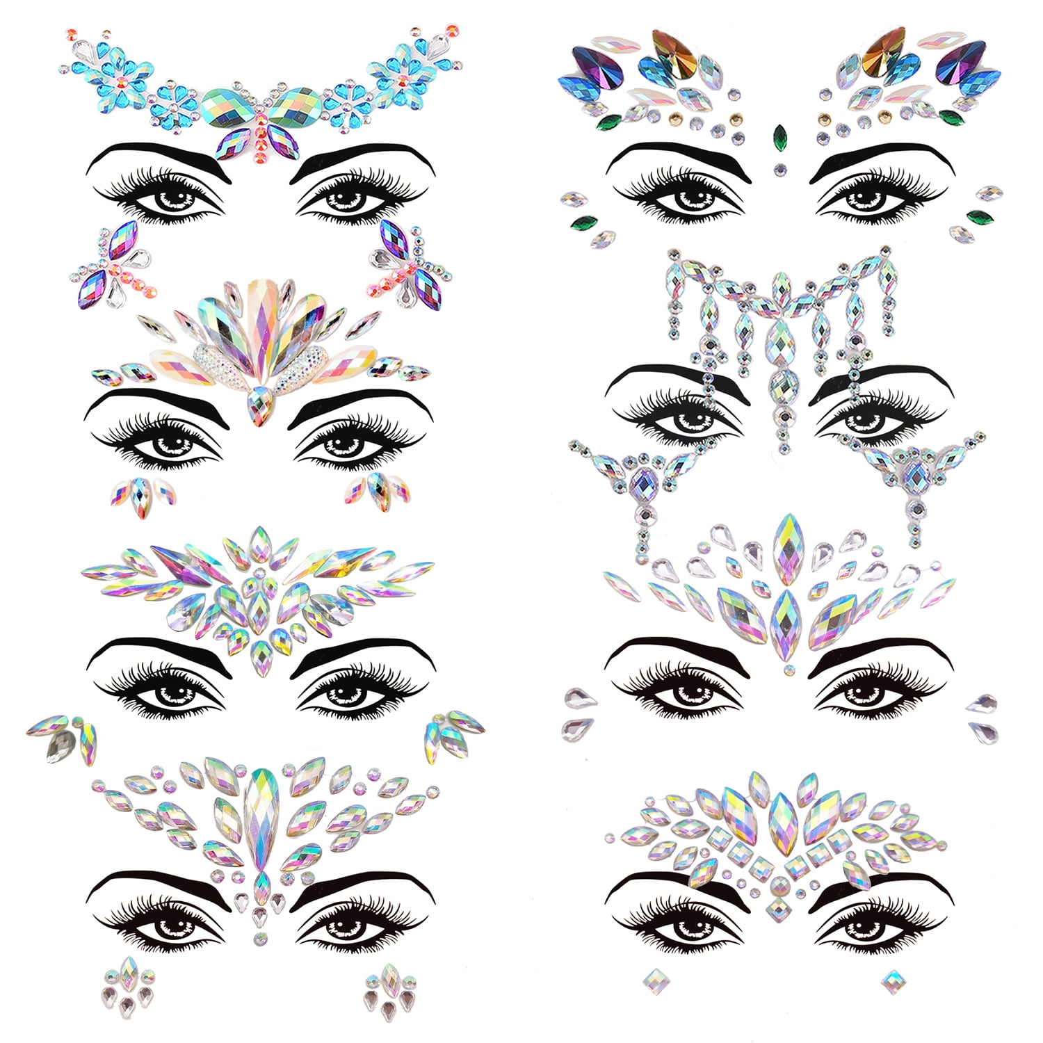 Le Fu Li 8 sets Women Mermaid Face Gems Glitter,Rhinestone Rave ...
