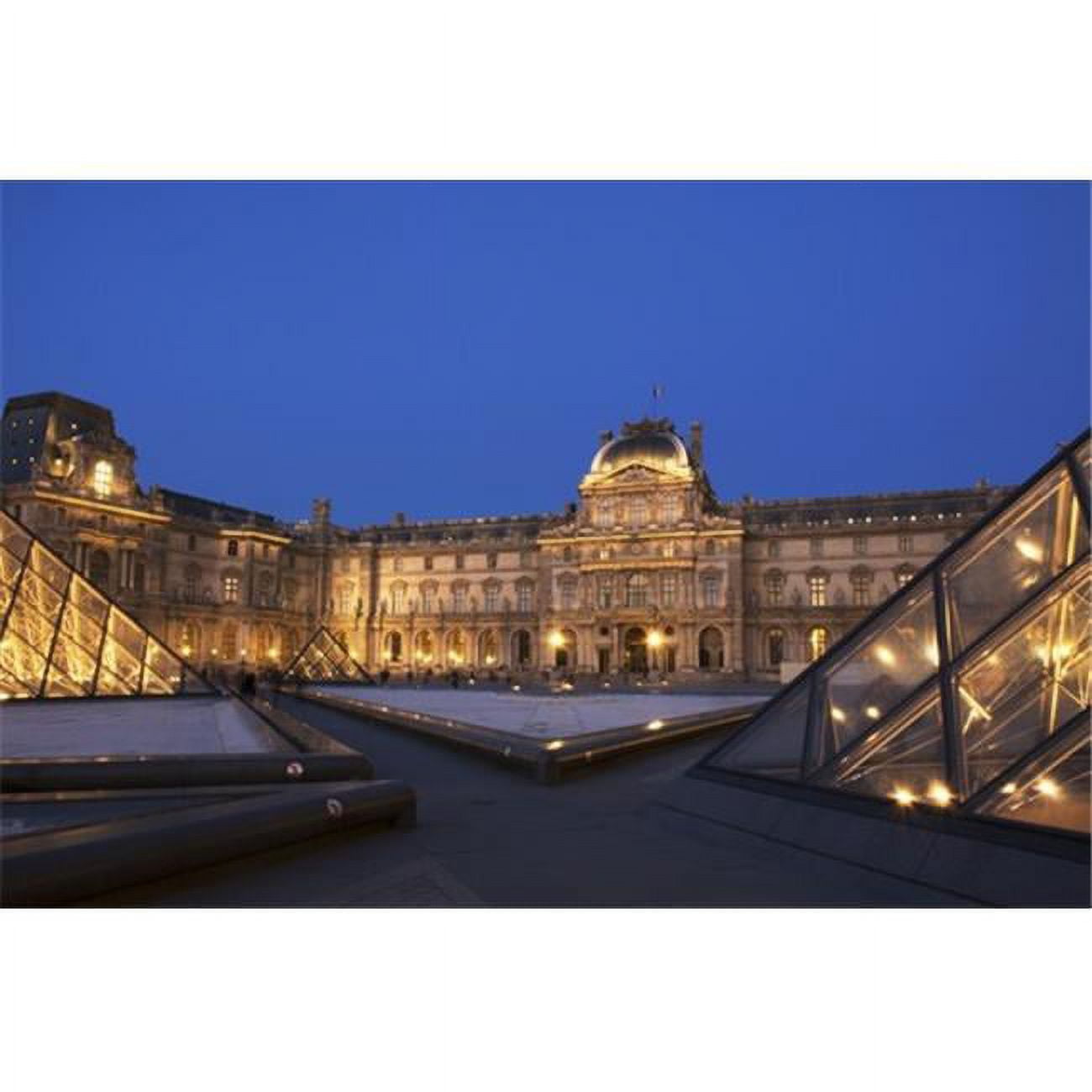 Le Louvre Palace Buildings & Pyramids At Night in Golden Light - Paris ...