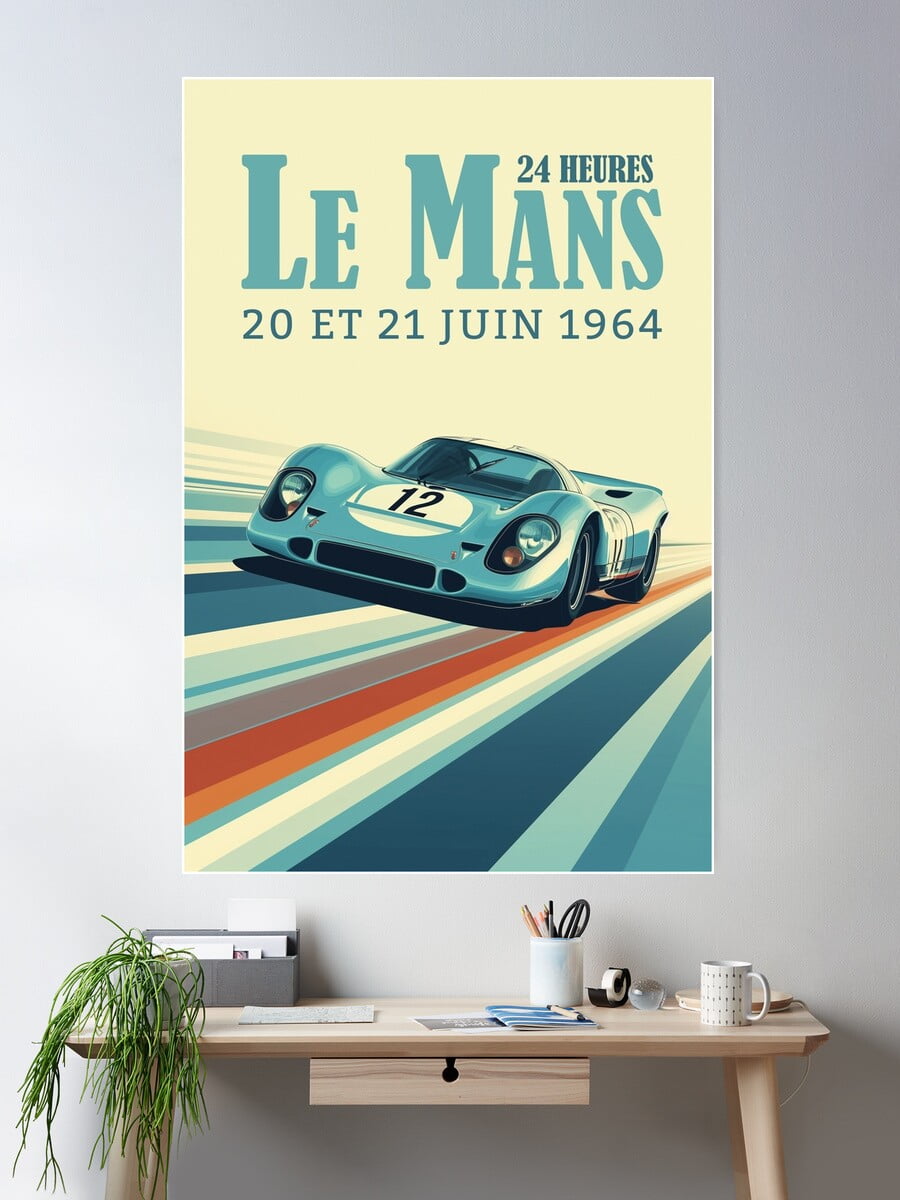 Le Mans Vintage Poster 1964 - 24 Heures Poster Wall Art, Modern Wall ...
