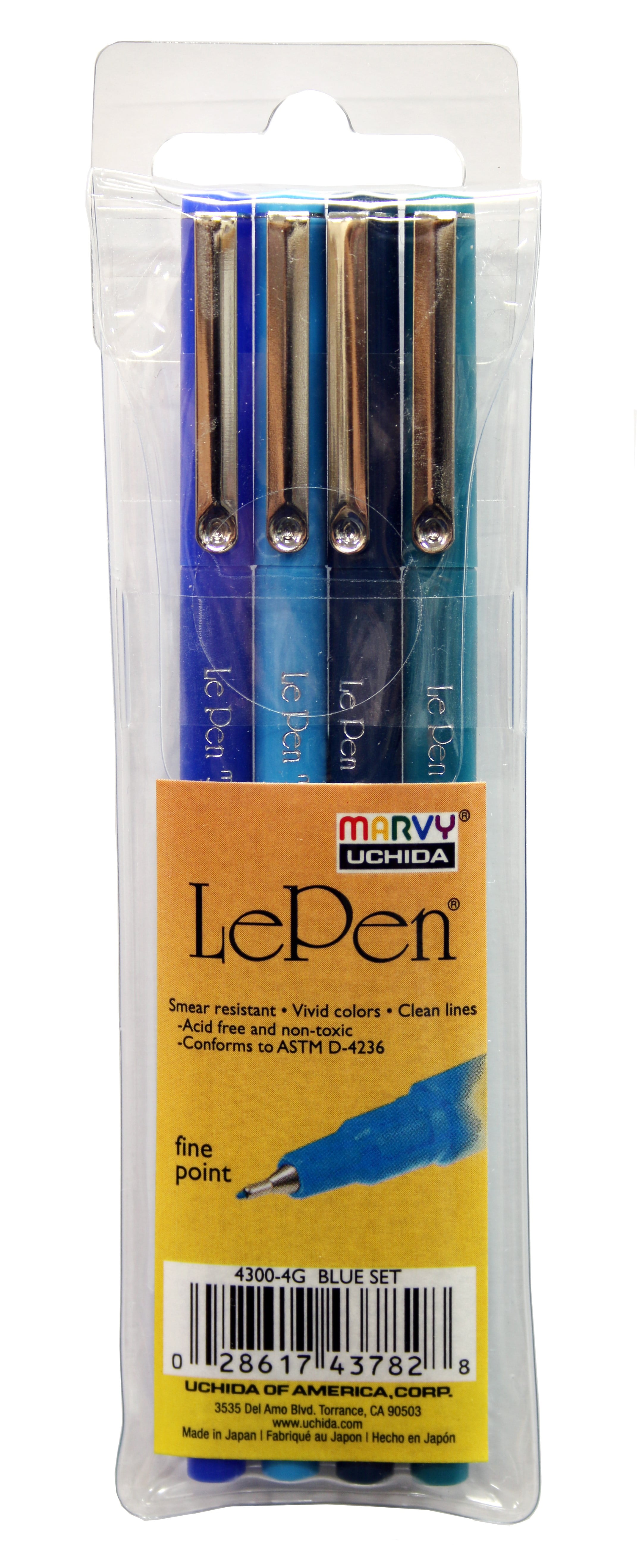 Le Pen Colored Pen Set G, Blue, 4 Count - Walmart.com