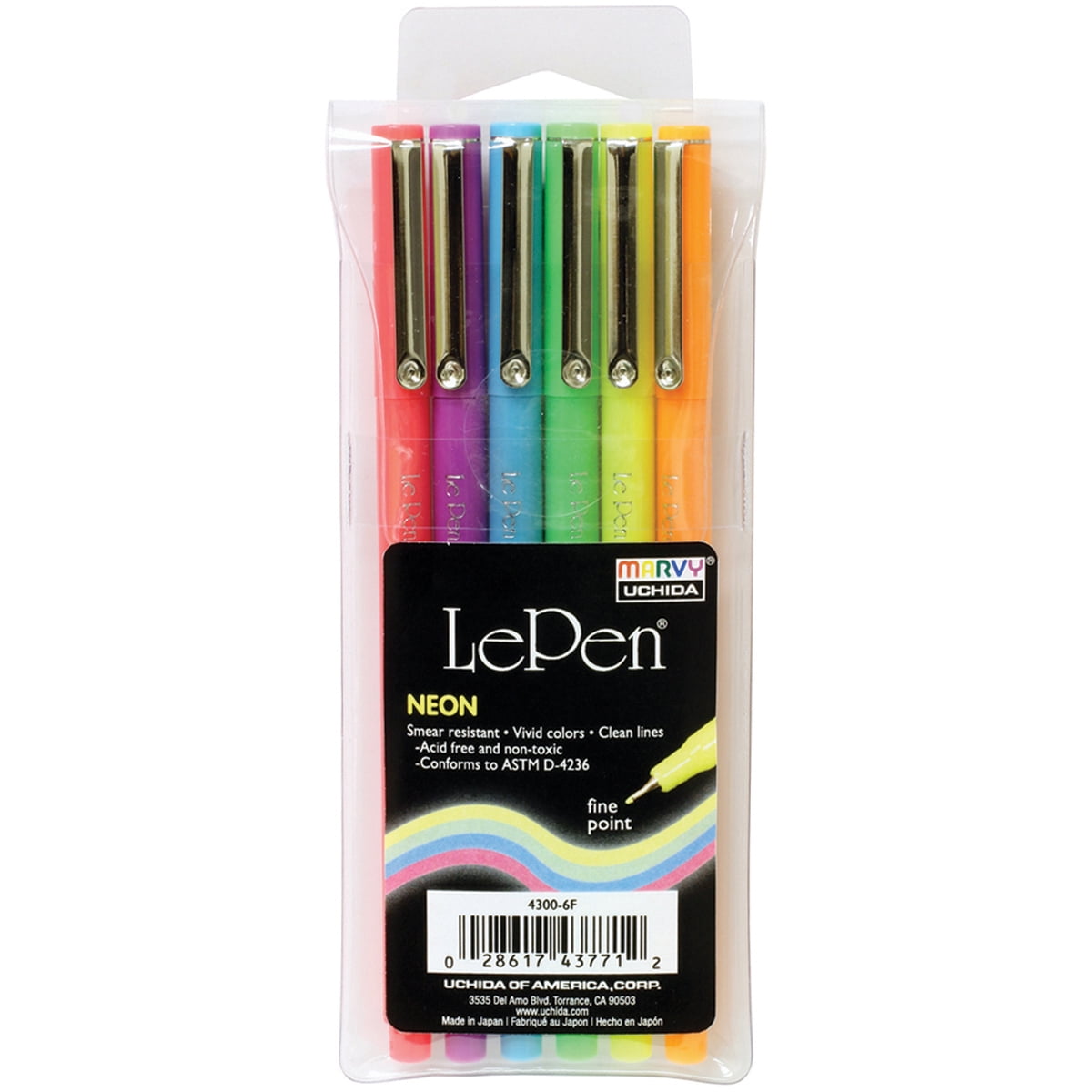 Le Pen Fine Point Neon Set 6/Pkg-Assorted Colors - Walmart.com