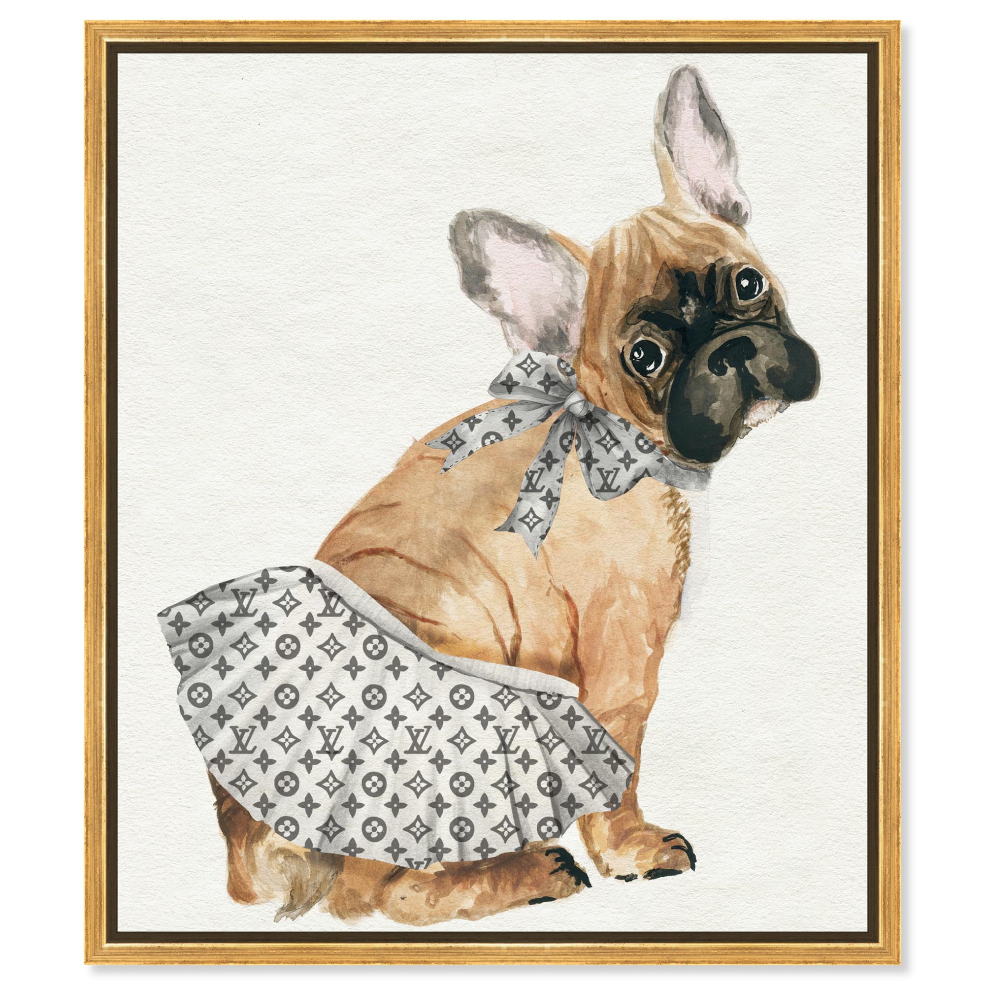 Le Petit Frenchie Grey Canvas Cute Animal Art by Art Remedy, Gold Frame ...