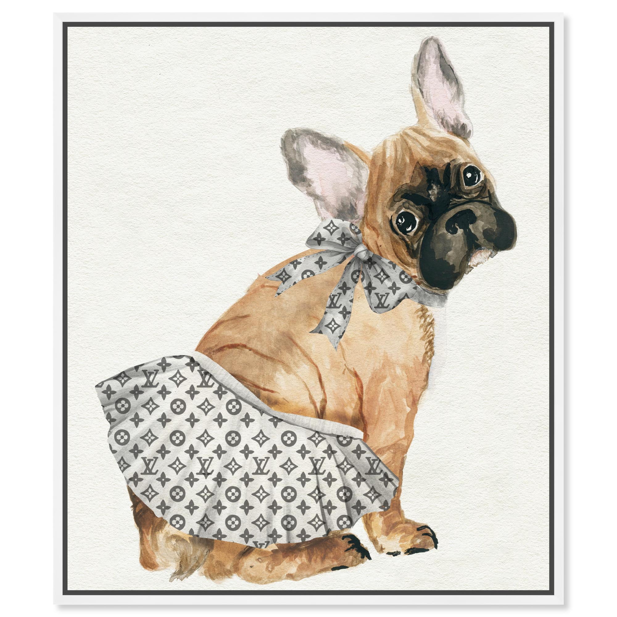 Le Petit Frenchie Grey Canvas Cute Animal Art by Art Remedy, White ...