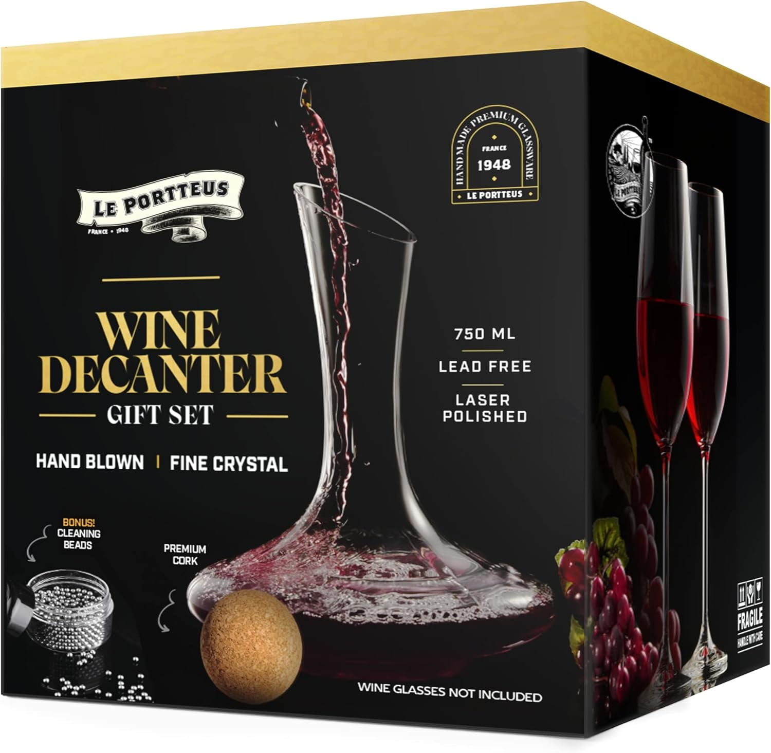 Le Portteus Red Wine Decanter Carafe And Aerator, Hand Blown Glass ...