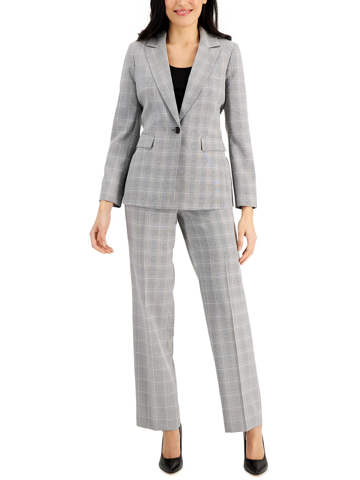 Le Suit Notched Collar Long Sleeve One Button Closure Front Shoulder ...