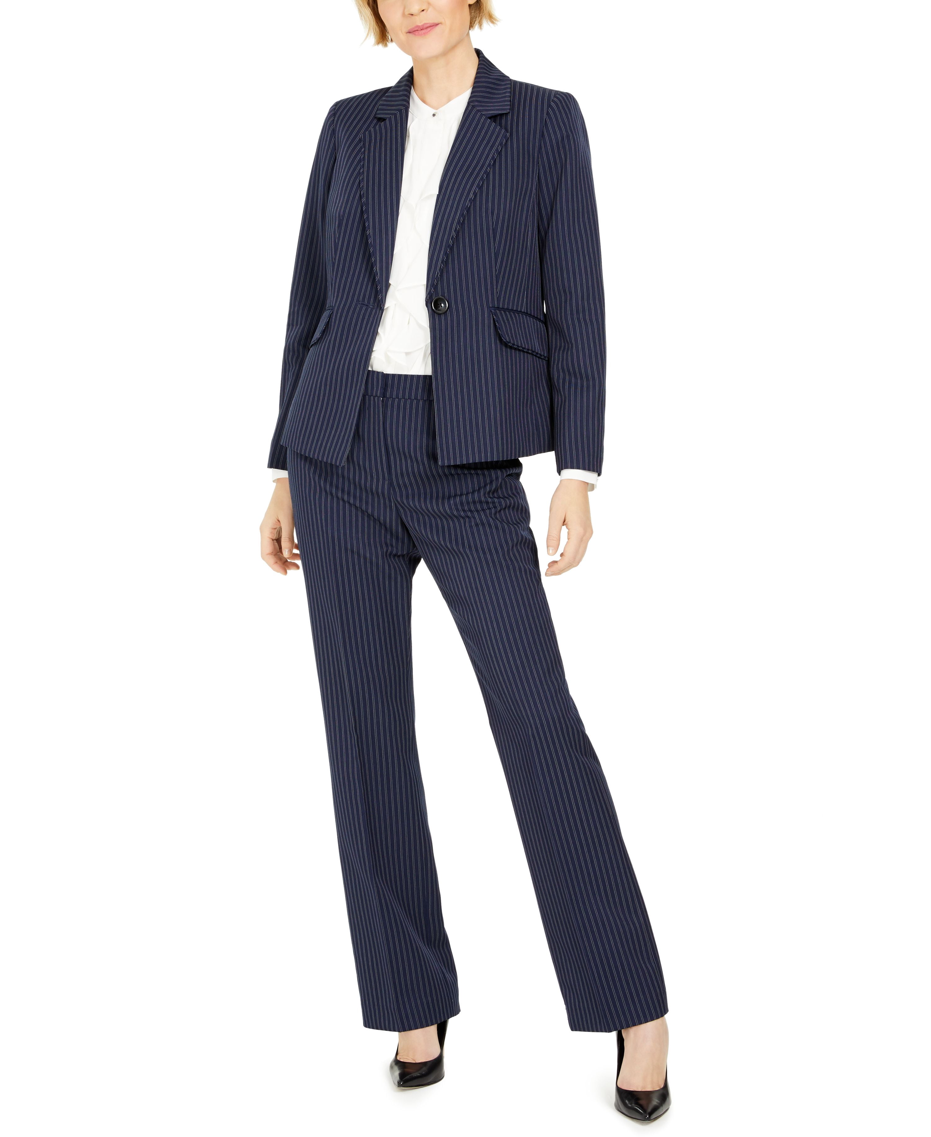 Le Suit Pinstriped Pants Suit Indigoivory 10 - Walmart.com