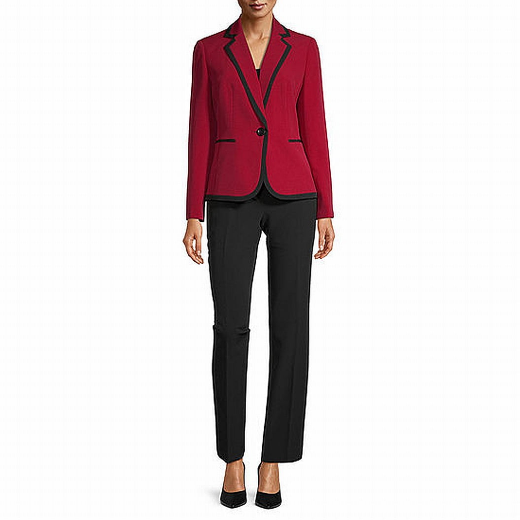 Le Suit Womens Pant Suit Two Tone Notch Collar Piped Blazer Red 4 ...