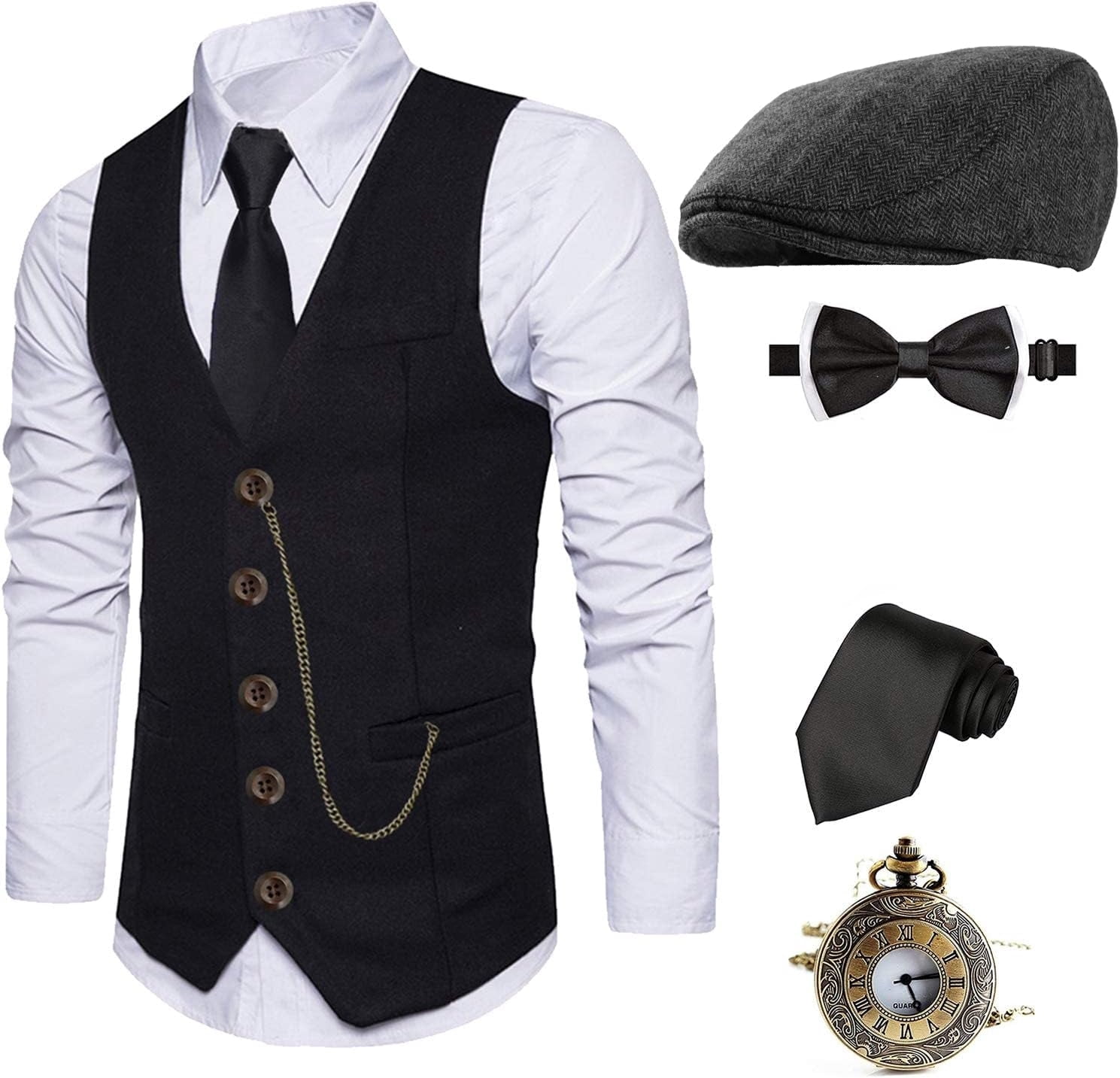 Le Vechtoo 1920s Mens Costume Fedora Hat,Gatsby Gangster Vest,Vintage ...