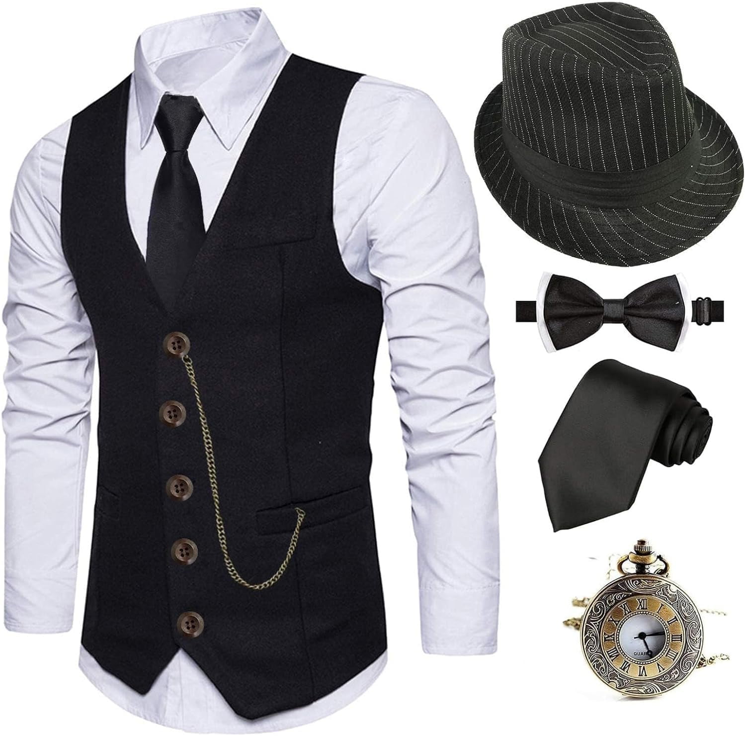 Le Vechtoo 1920s Mens Costume Fedora Hat,Gatsby Gangster Vest,Vintage ...