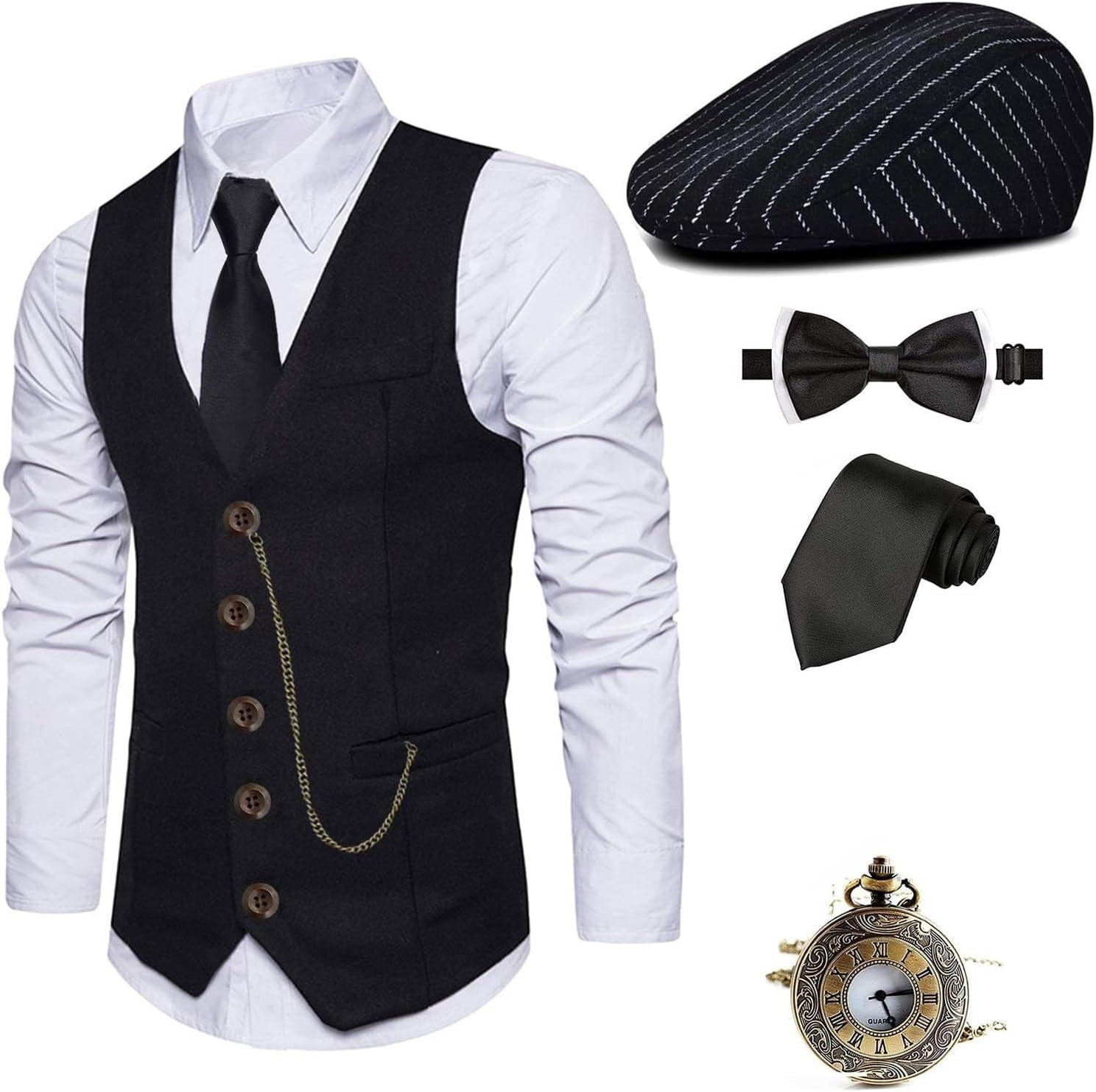 Le Vechtoo 1920s Mens Costume Fedora Hat,Gatsby Gangster Vest,Vintage ...