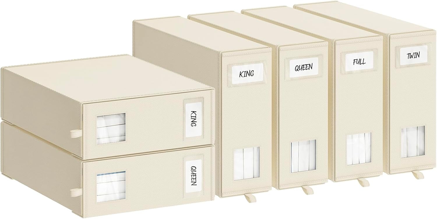 Le Vechtoo Bed Sheet Organizers Beige Foldable Storage Boxes for Linen ...