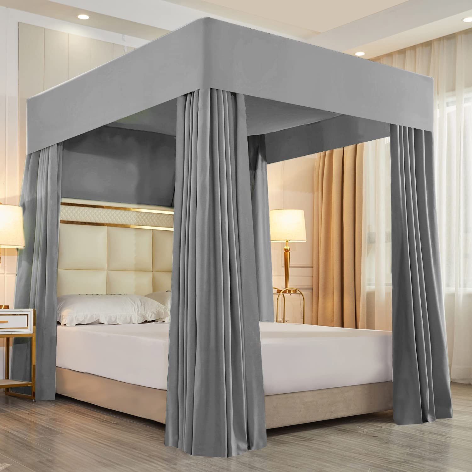 Le Vechtoo Four Corner Post Canopy Bed Curtains Sheer Cover Bed ...
