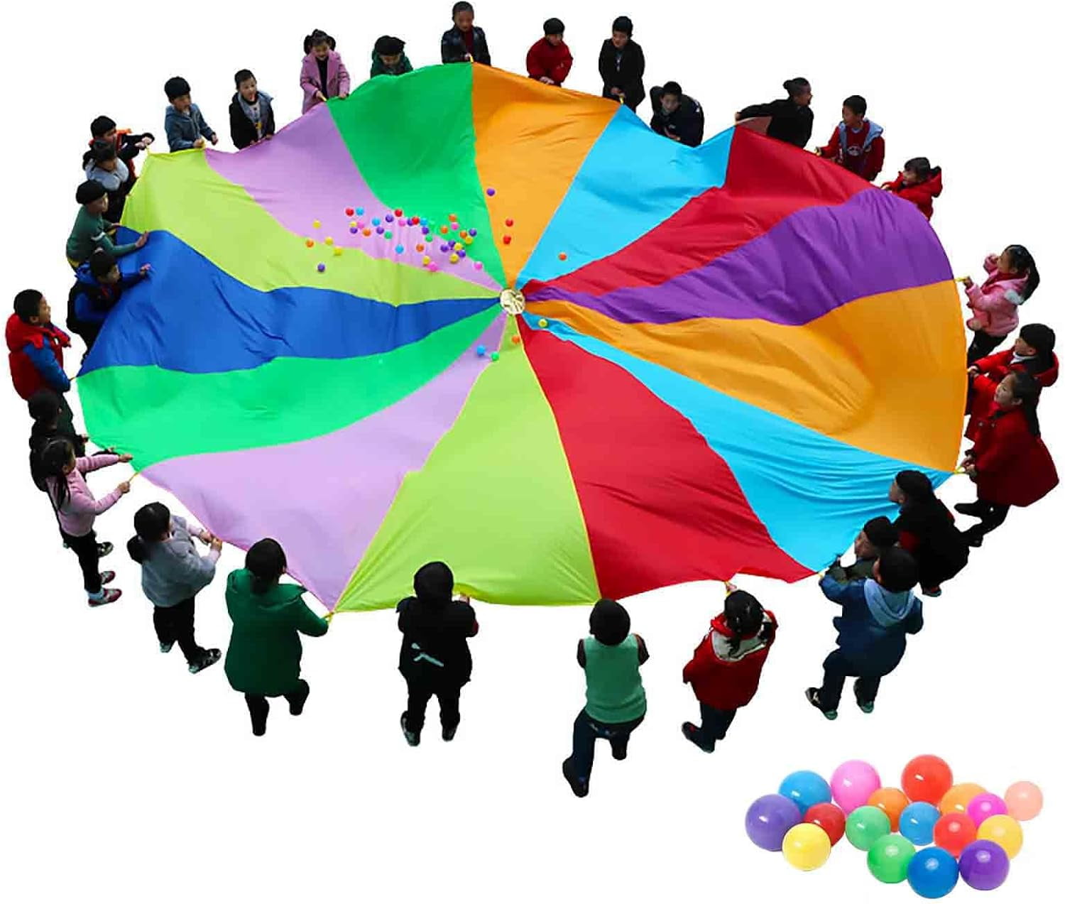 Le Vechtoo Kid's Parachute Toy 6-40ft - Rainbow Color, Outdoor Teamwork ...