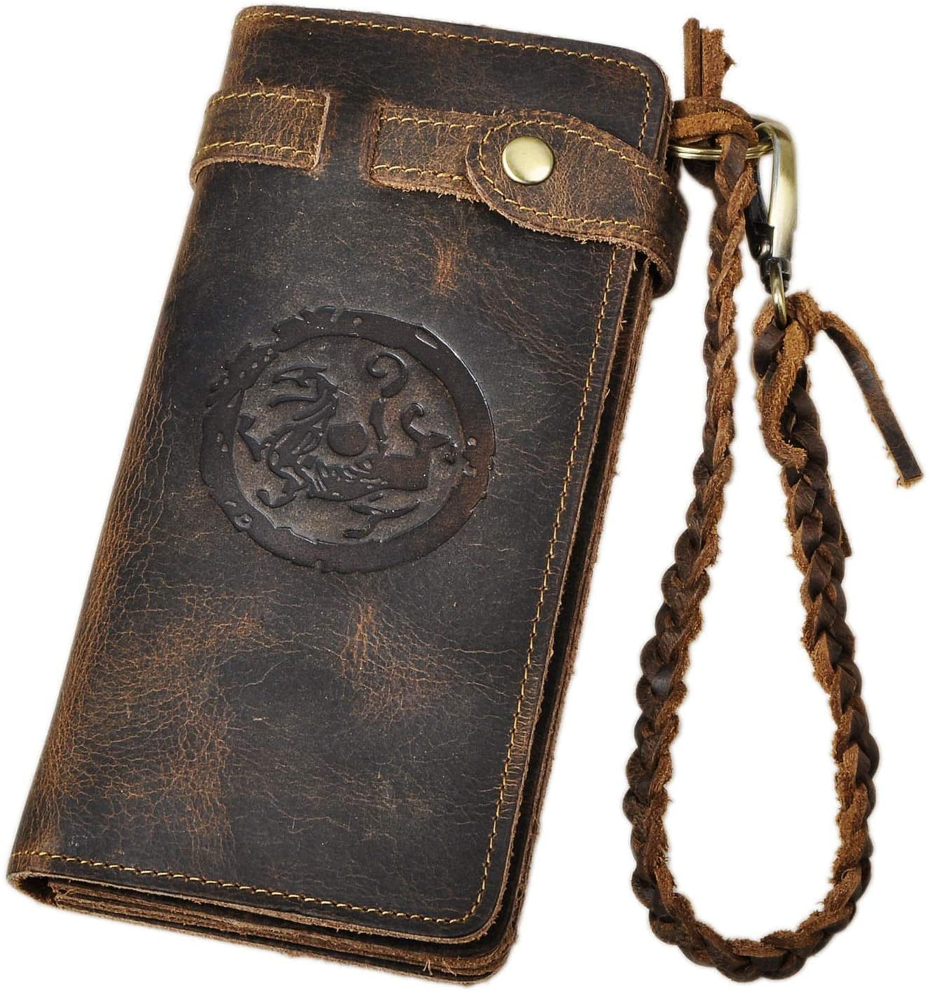 Le'aokuu Mens Genuine Leather Bifold Organizer Checkbook Chain Card ...