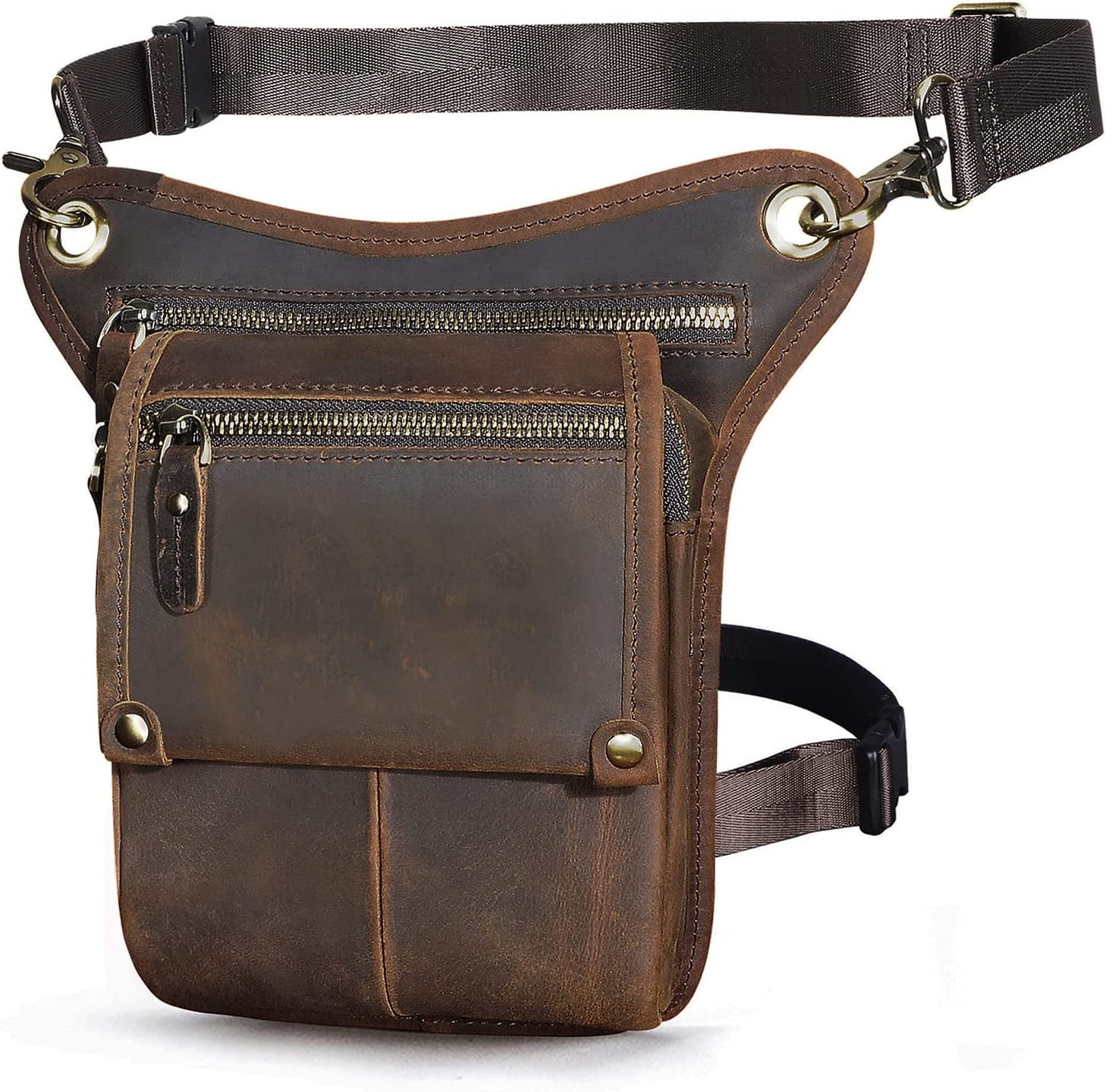 Le'aokuu Mens Genuine Leather Messenger Hiking Waist Hip Bum Pack Drop ...