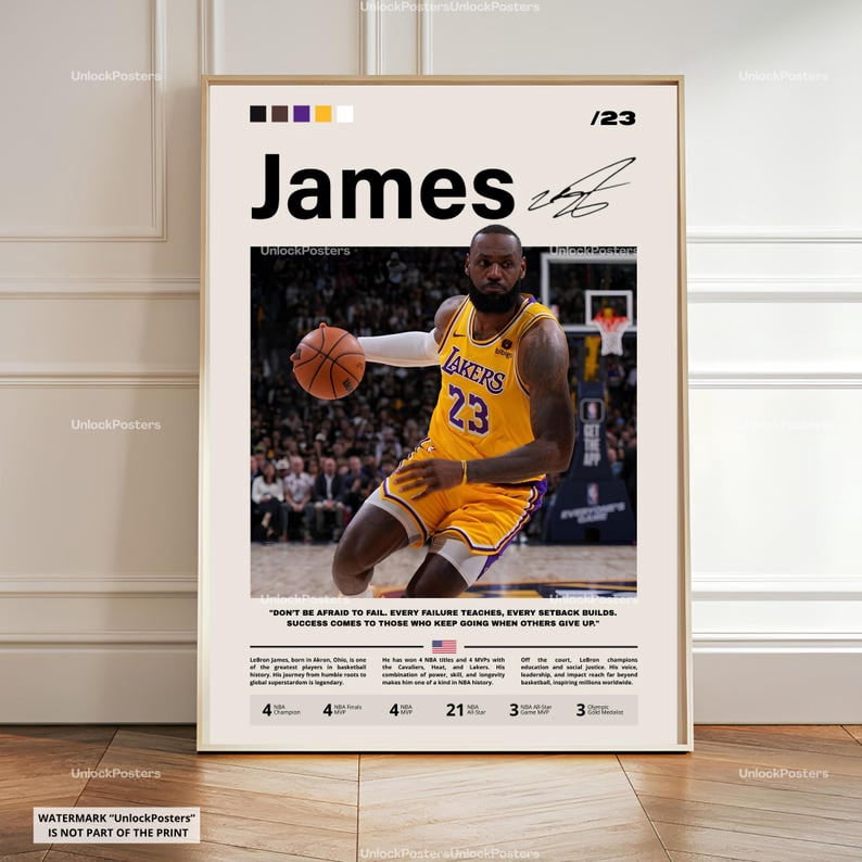 LeBron James Poster, Lakers Basketball, NBA Superstar Print, Basketball ...