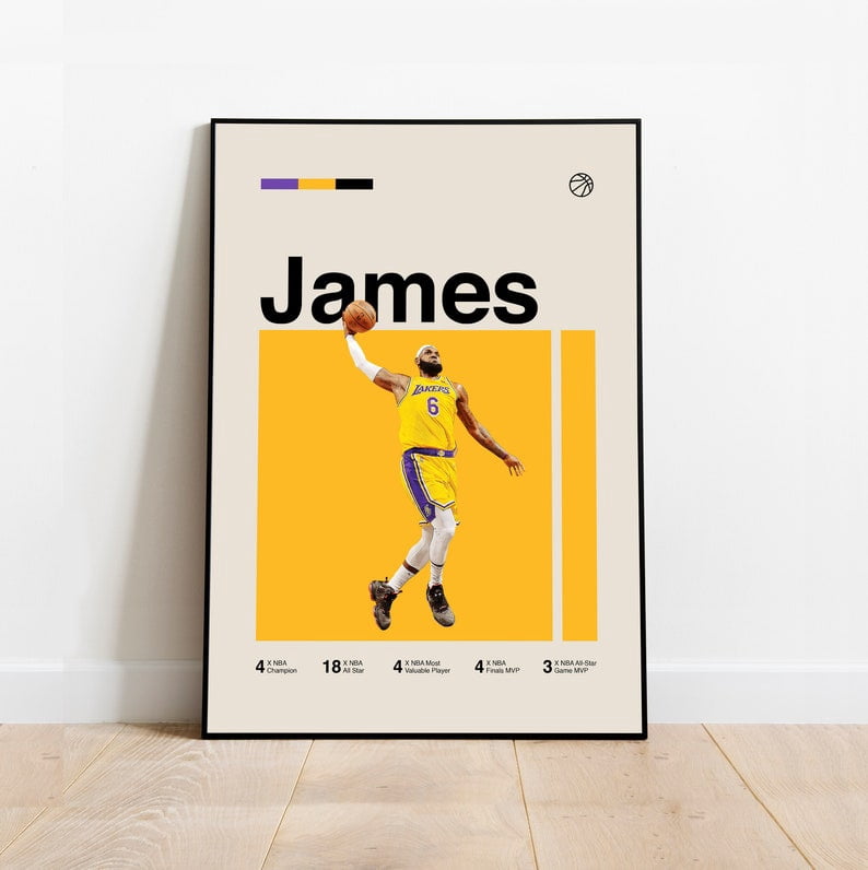 LeBron James Poster - Minimalist Mid century Modern Basketball Wall Art ...