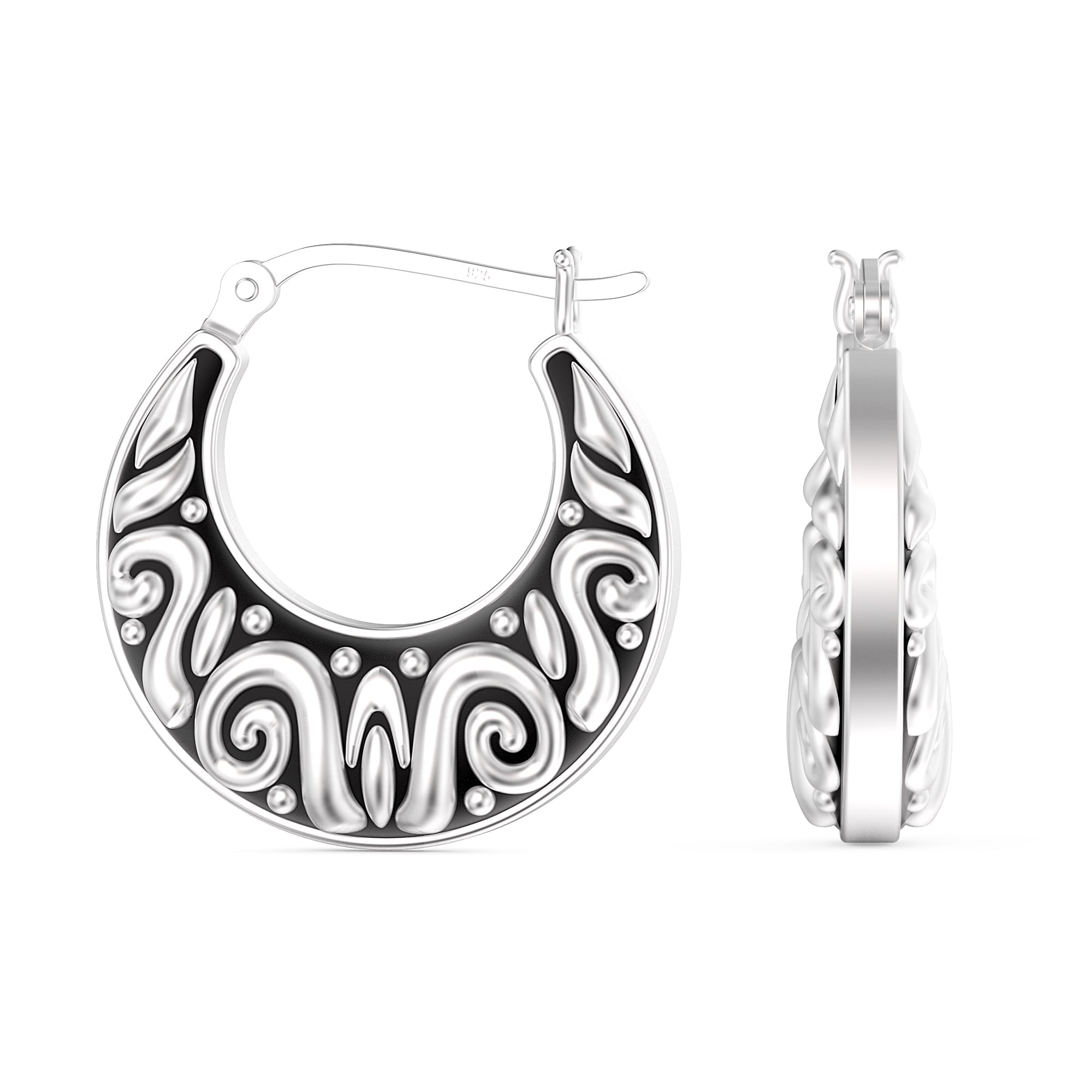 LeCalla 925 Sterling Silver Antique Earrings Light-Weight Click-Top Filigree Hoop Earrings Gifts ...