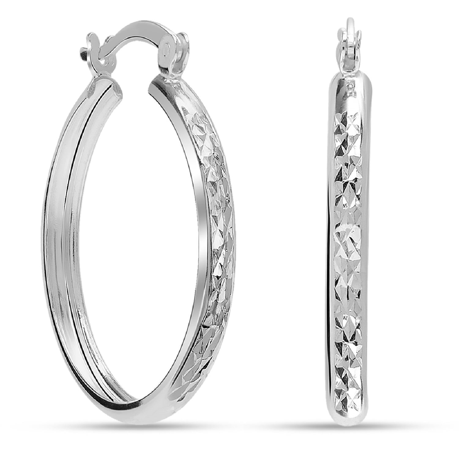 LeCalla 925 Sterling Silver Classic Click-Top Hoop Earrings Lightweight Italian 3 MM Medium ...
