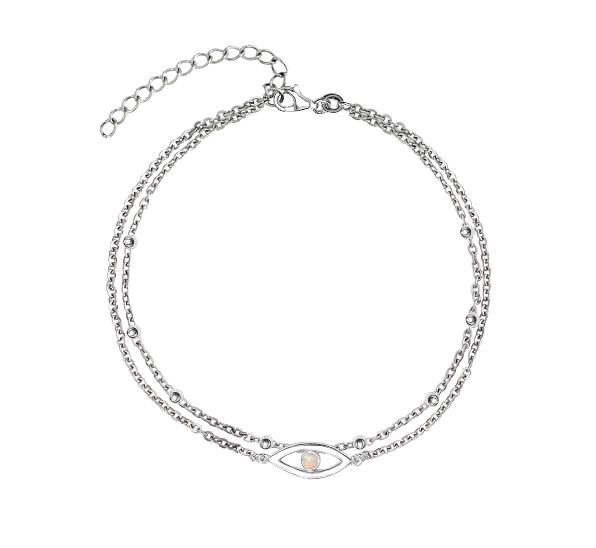 LeCalla 925 Sterling Silver Created Opal Layered Evil Eye Beaded ...