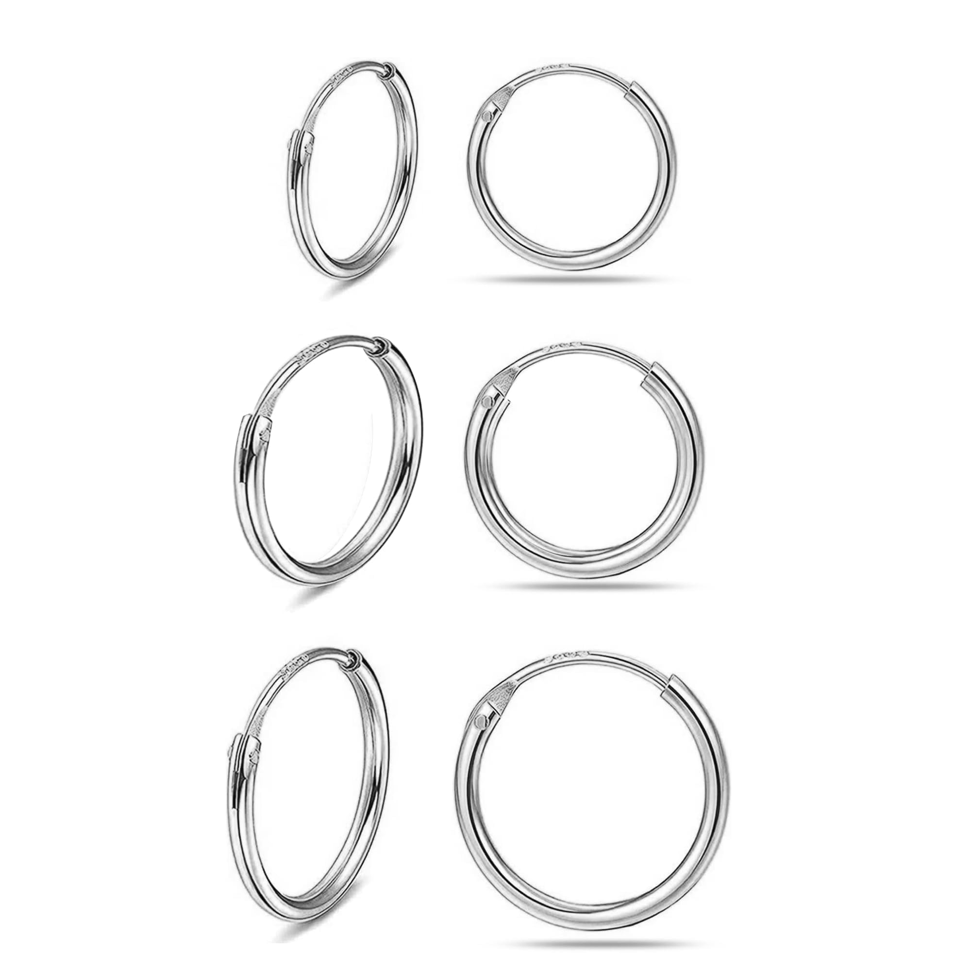 LeCalla Sterling Silver Hoop Earrings Set of 3 Hypoallergenic Small Hinged 12MM 15MM 16MM ...
