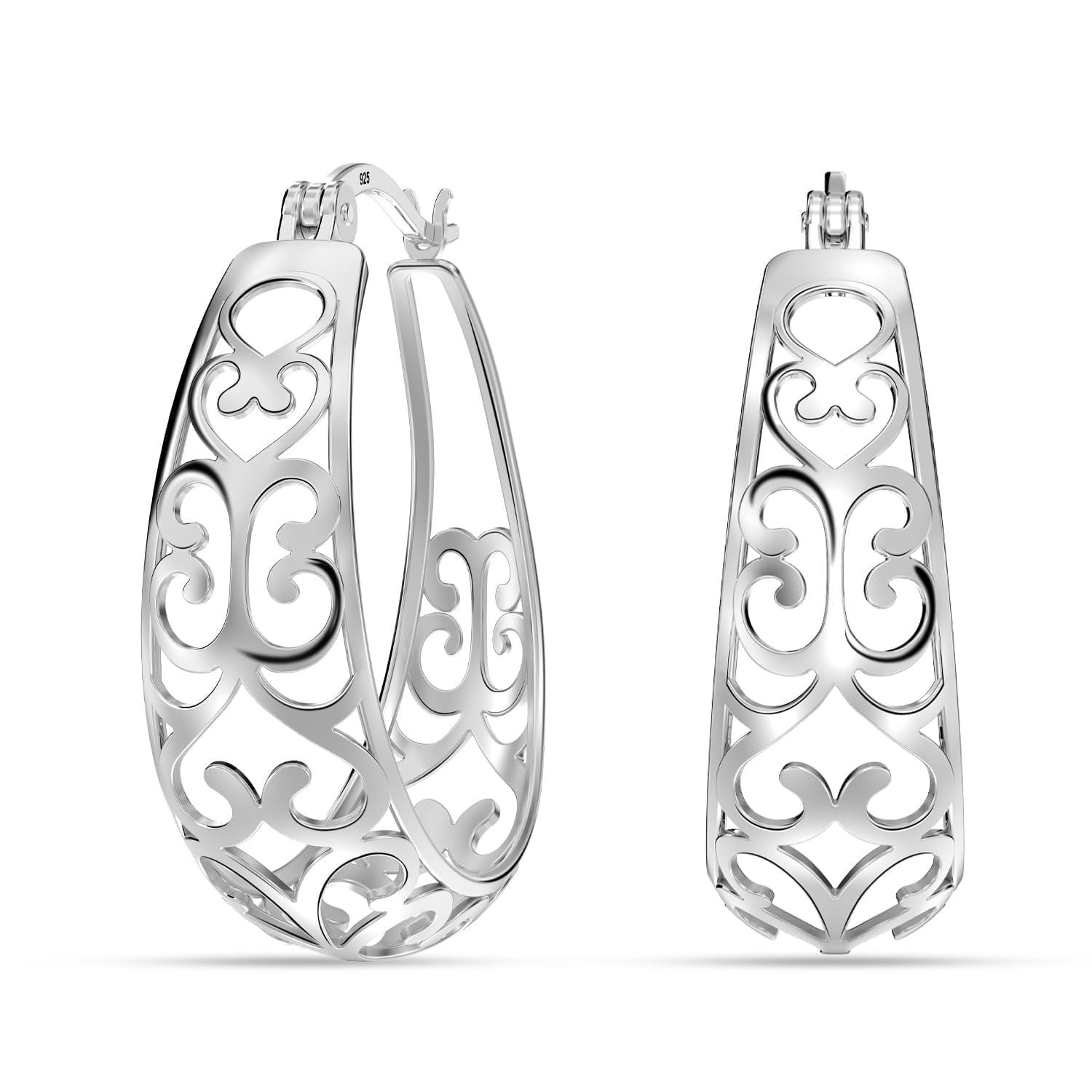 LeCalla 925 Sterling Silver Filigree Hoop Earrings Hypoallergenic Trendy Jewelry SMALL Oval Mesh ...