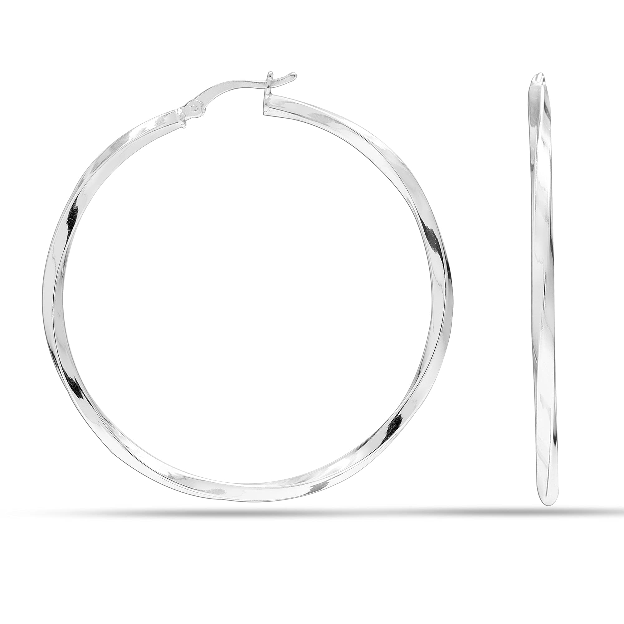LeCalla 925 Sterling Silver Hoops Earring High-Polished Twisted Round ...