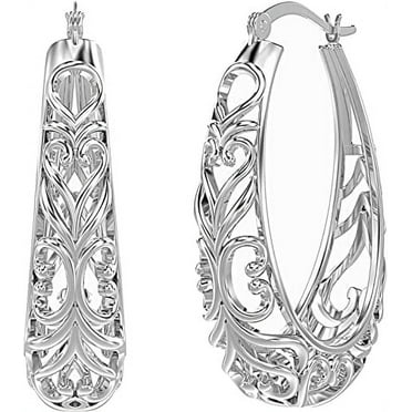 LeCalla 925 Sterling Silver Hypoallergenic Antique Click Top Filigree Hoop Earrings Jewelry for ...