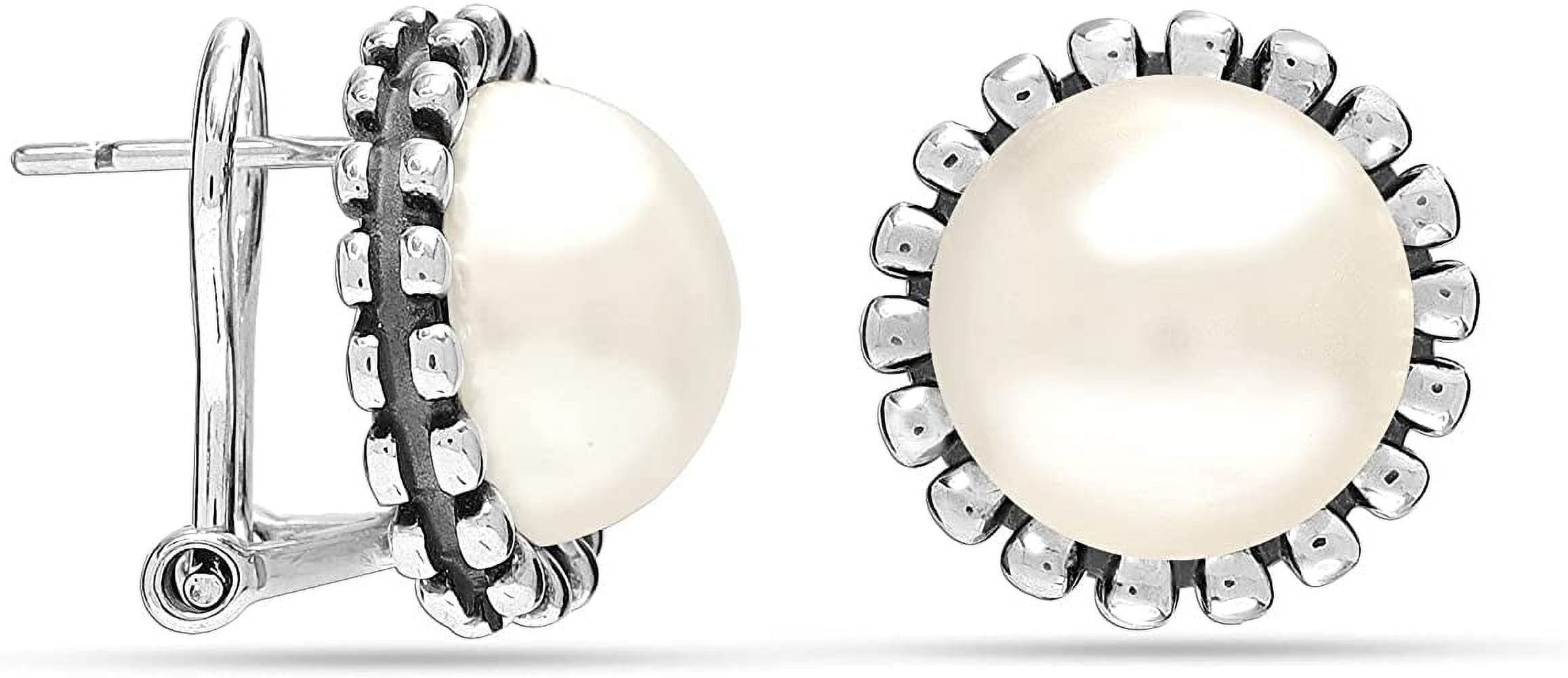 LeCalla 925 Sterling Silver Hypoallergenic Pearl Omega Back Stud ...