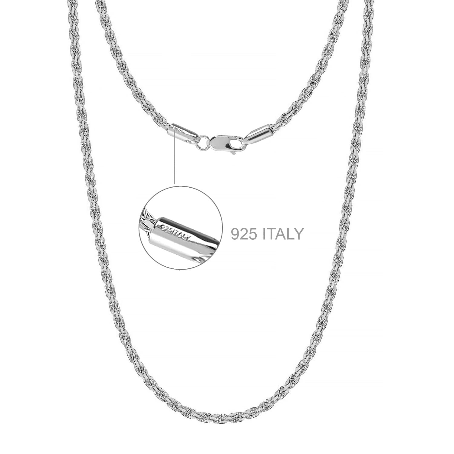 LeCalla 925 Sterling Silver Chain Necklace for Women's, 2MM Italian ...