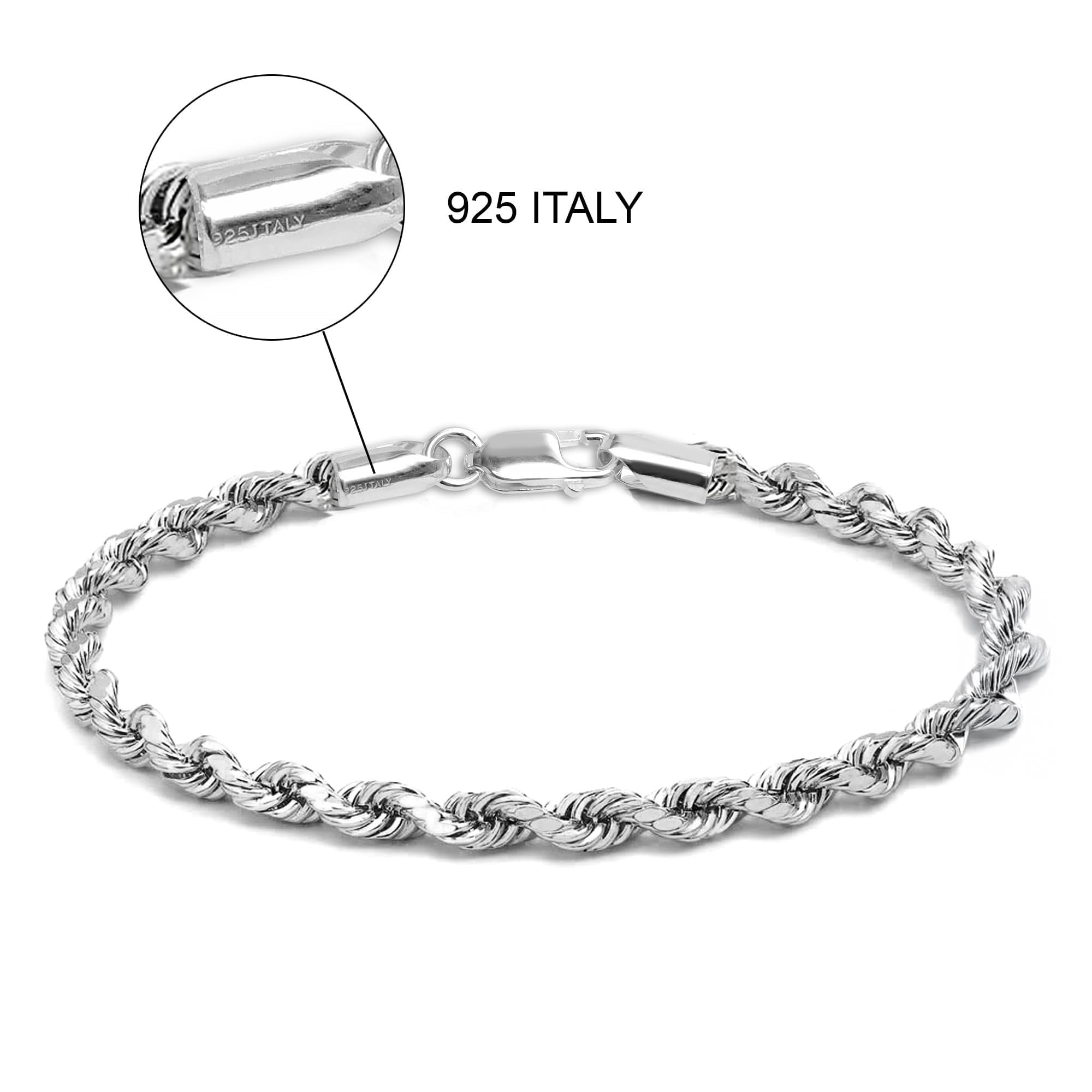 LeCalla 925 Sterling Silver Solid Italian Diamond-Cut 4MM Rope Chain ...
