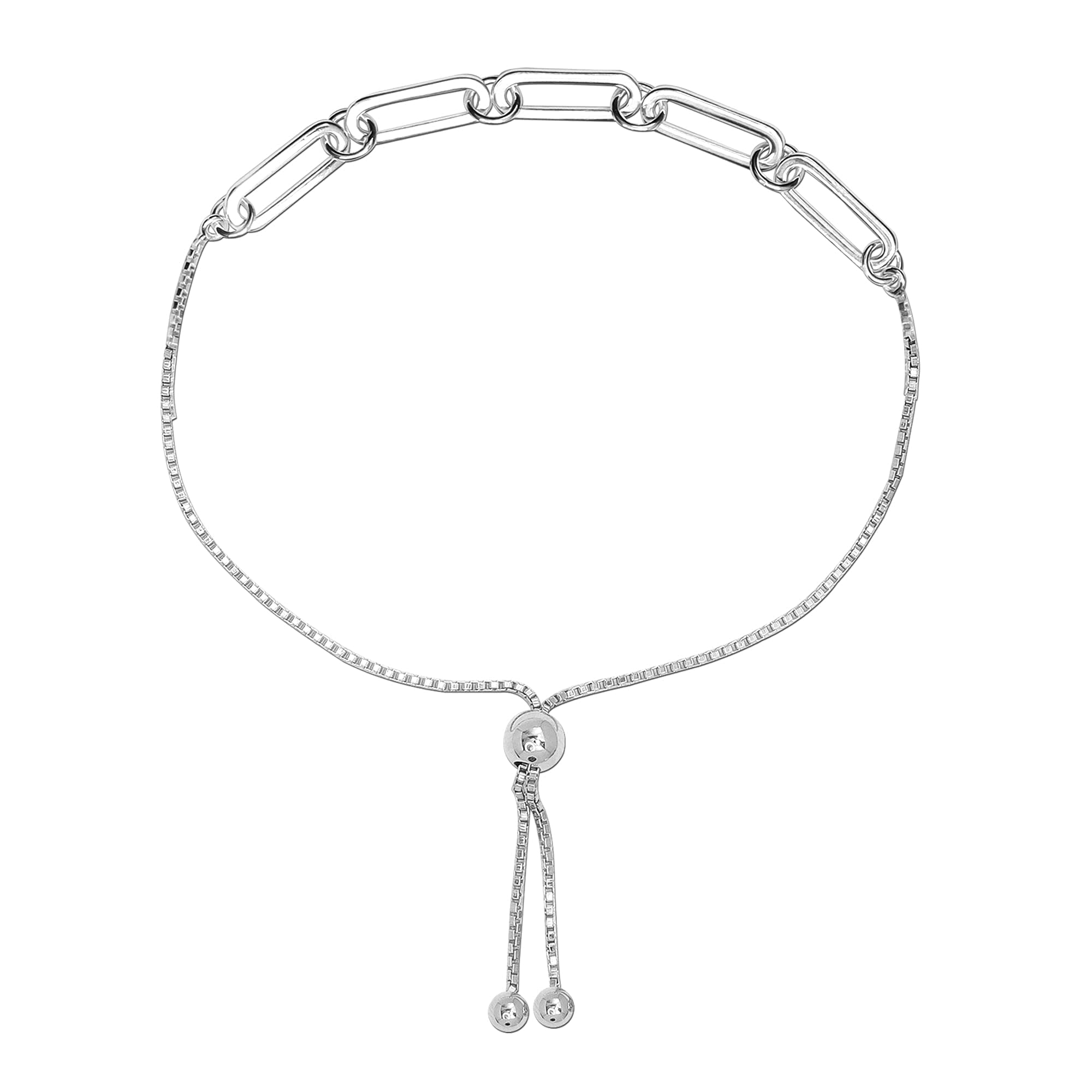 LeCalla 925 Sterling Silver Italian Paperclip Link Chain Sliding Bolo ...