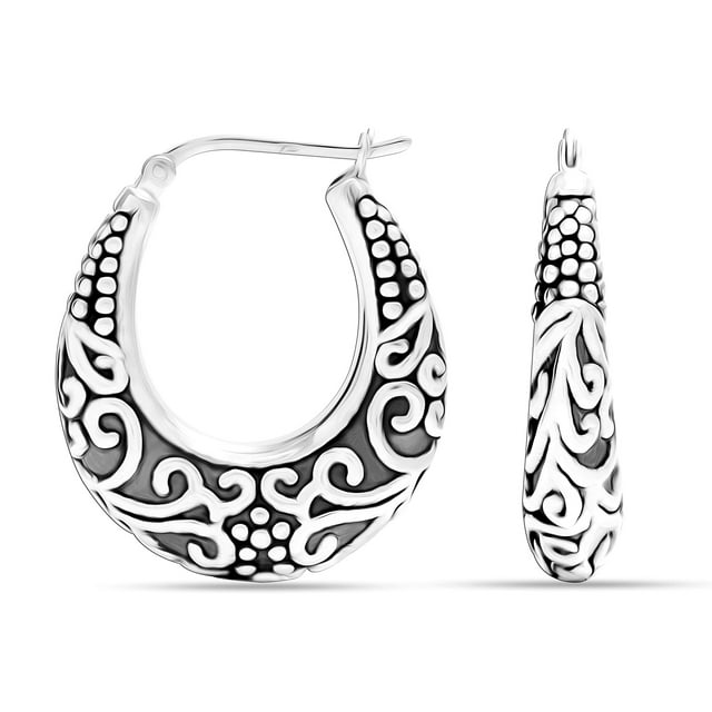 LeCalla 925 Sterling Silver Jewelry Antique Light-Weight Click-Top Hoop Earrings for Women and ...