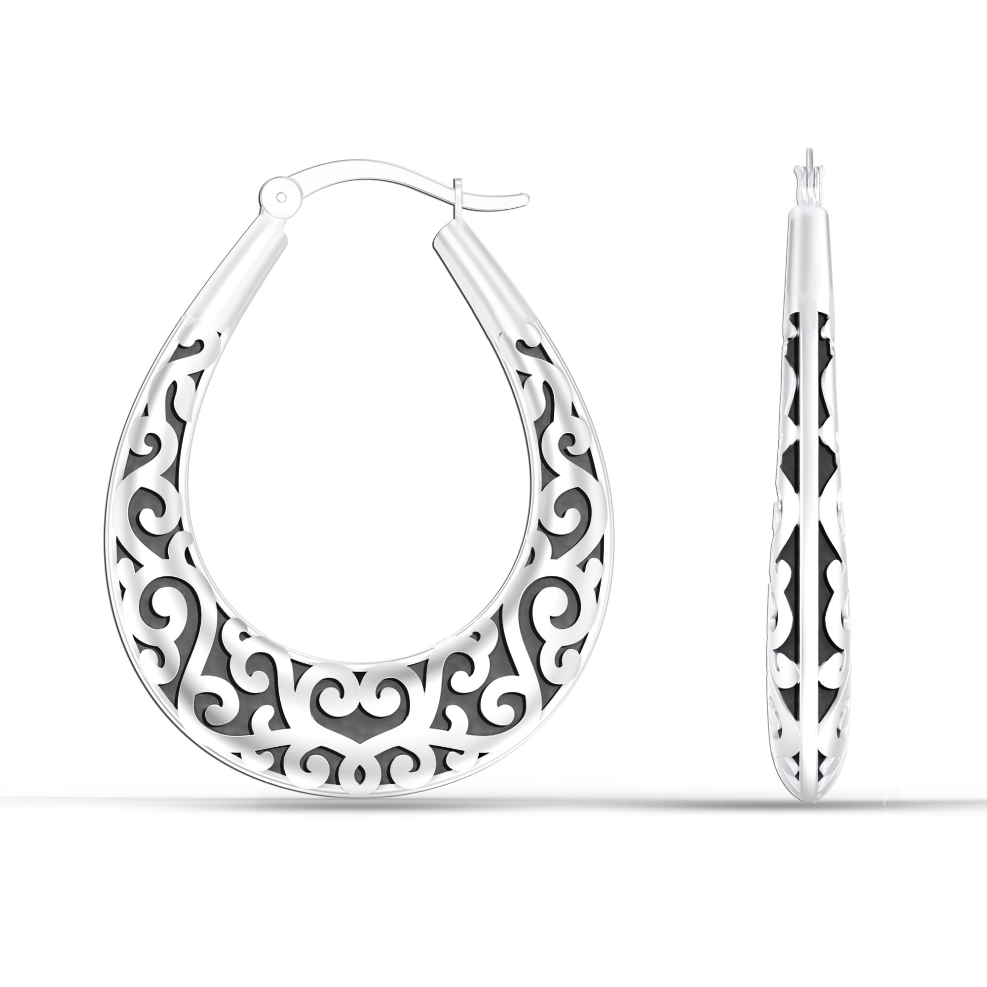 LeCalla 925 Sterling Silver Jewelry Antique Light-Weight Click-Top Hoop Earrings for Women and ...
