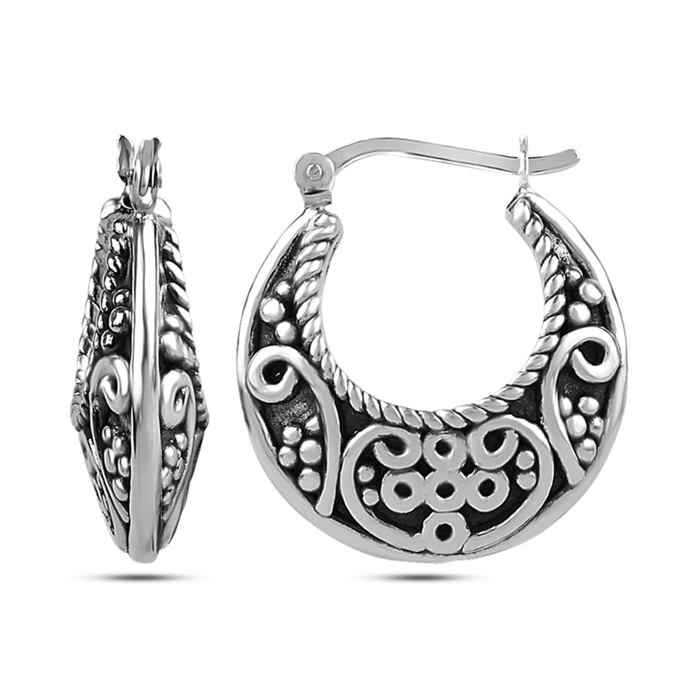 LeCalla 925 Sterling Silver Light Weight Click Top Antique Filigree Hoop Earrings Jewelry Gifts ...