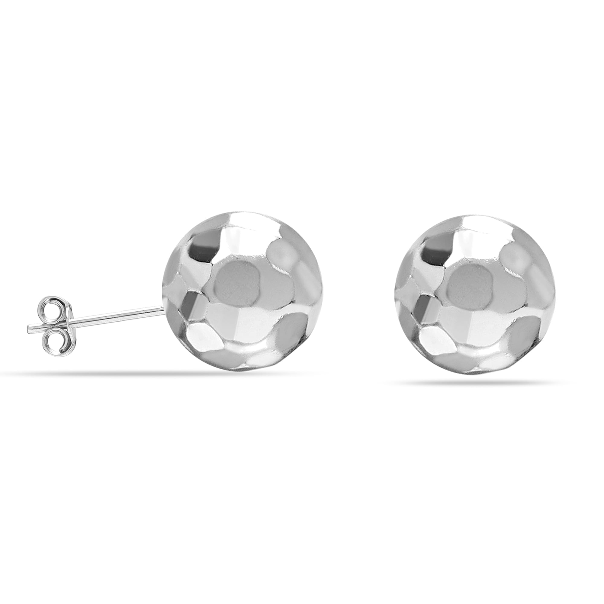 LeCalla 925 Sterling Silver Light-Weight Hammered Small Round Ball Post ...