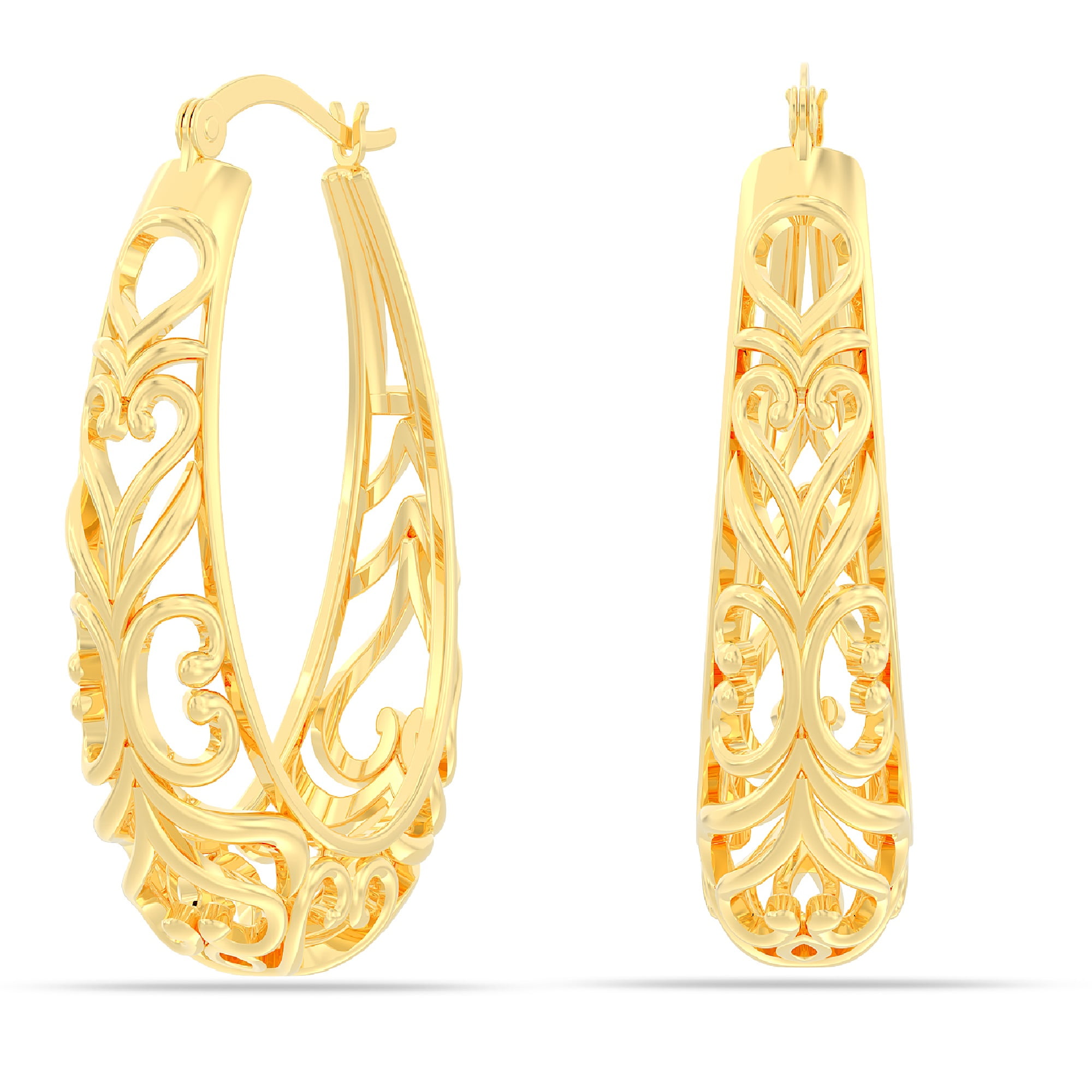 LeCalla 925 Silver 18K Gold Plated Oval Filigree Hoop Earrings, Light ...