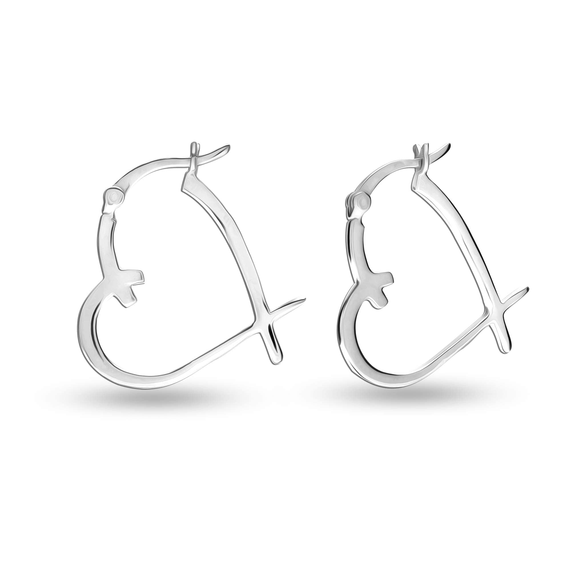 LeCalla 925 Sterling Silver Love Theme Heart Hoop Earrings Lightweight ...