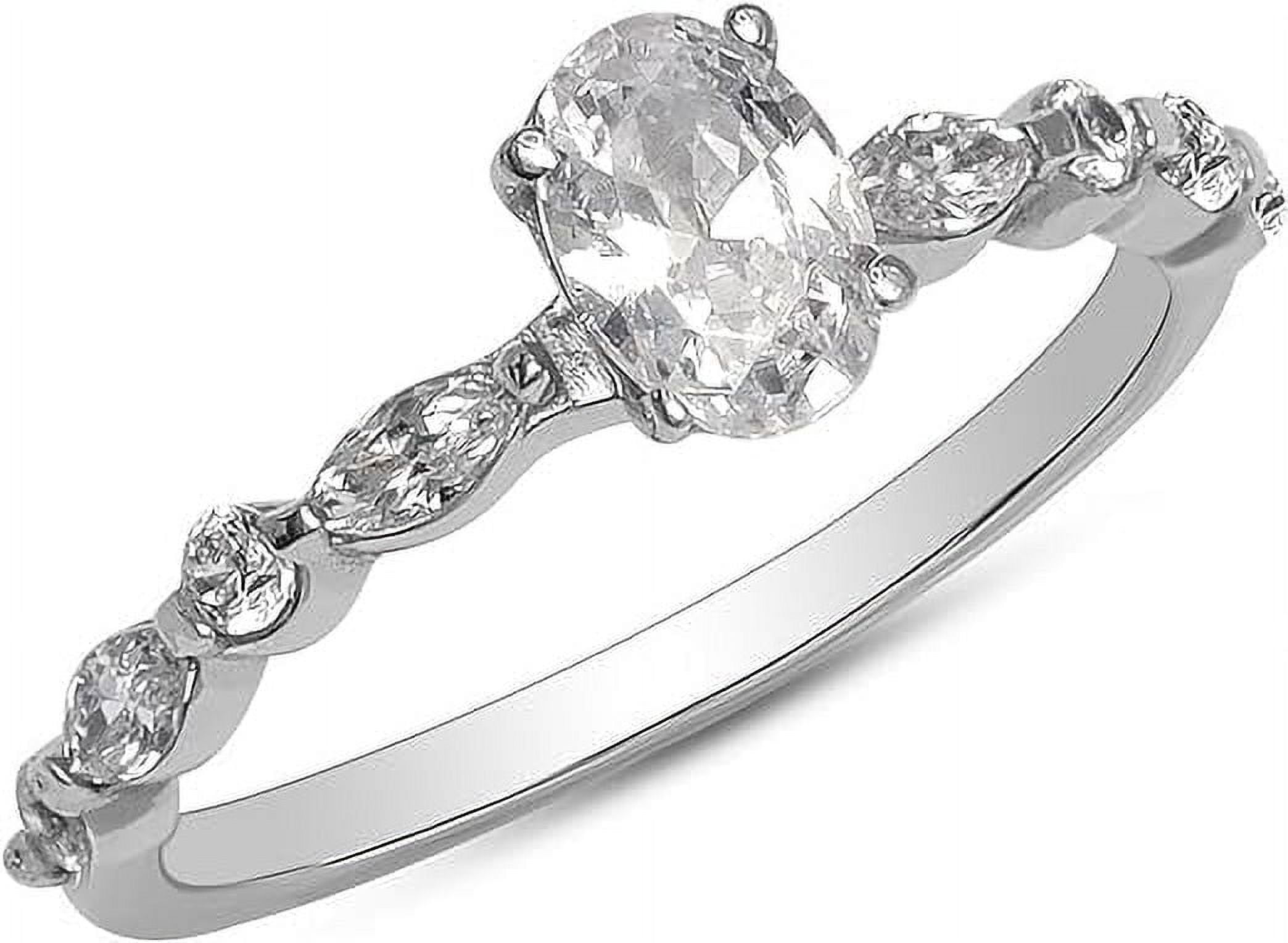 LeCalla 925 Sterling Silver Rhodium Plated Ring Oval-Cut Cubic Zirconia Engagement Rings CZ ...