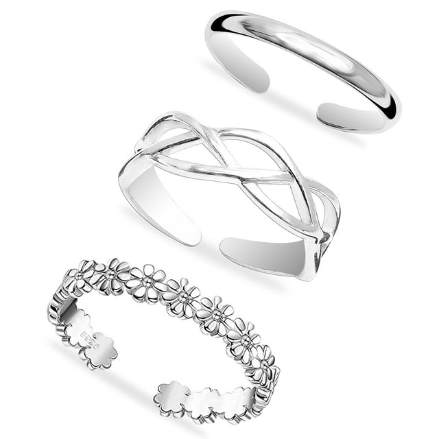 LeCalla 925 Sterling Silver Hypoallergenic Hawaiian Leaf Toe Rings Set of 3, Adjustable Band for ...