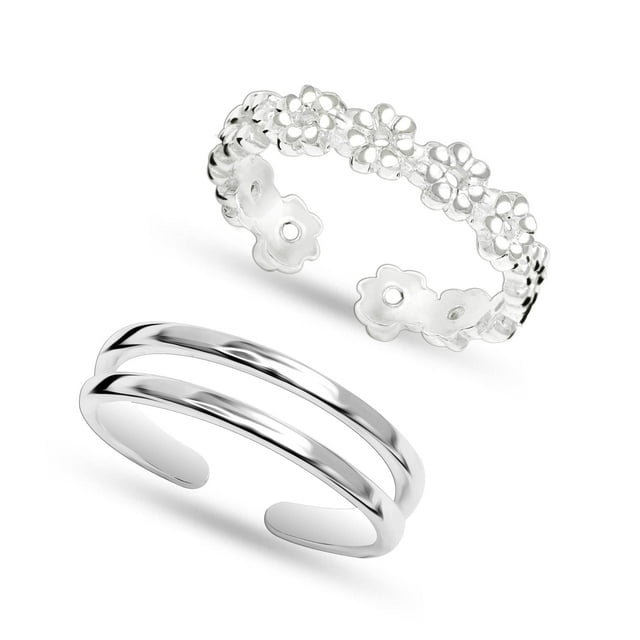 LeCalla 925 Sterling Silver Toe Rings Hypoallergenic Flower and Band ...