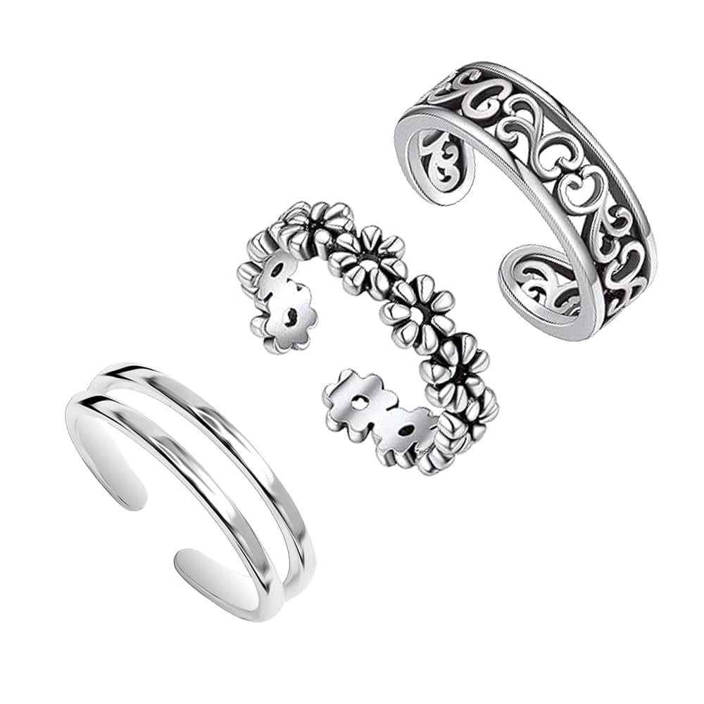 LeCalla Sterling Silver Adjustable Toe Rings, Flower, Heart and Band ...