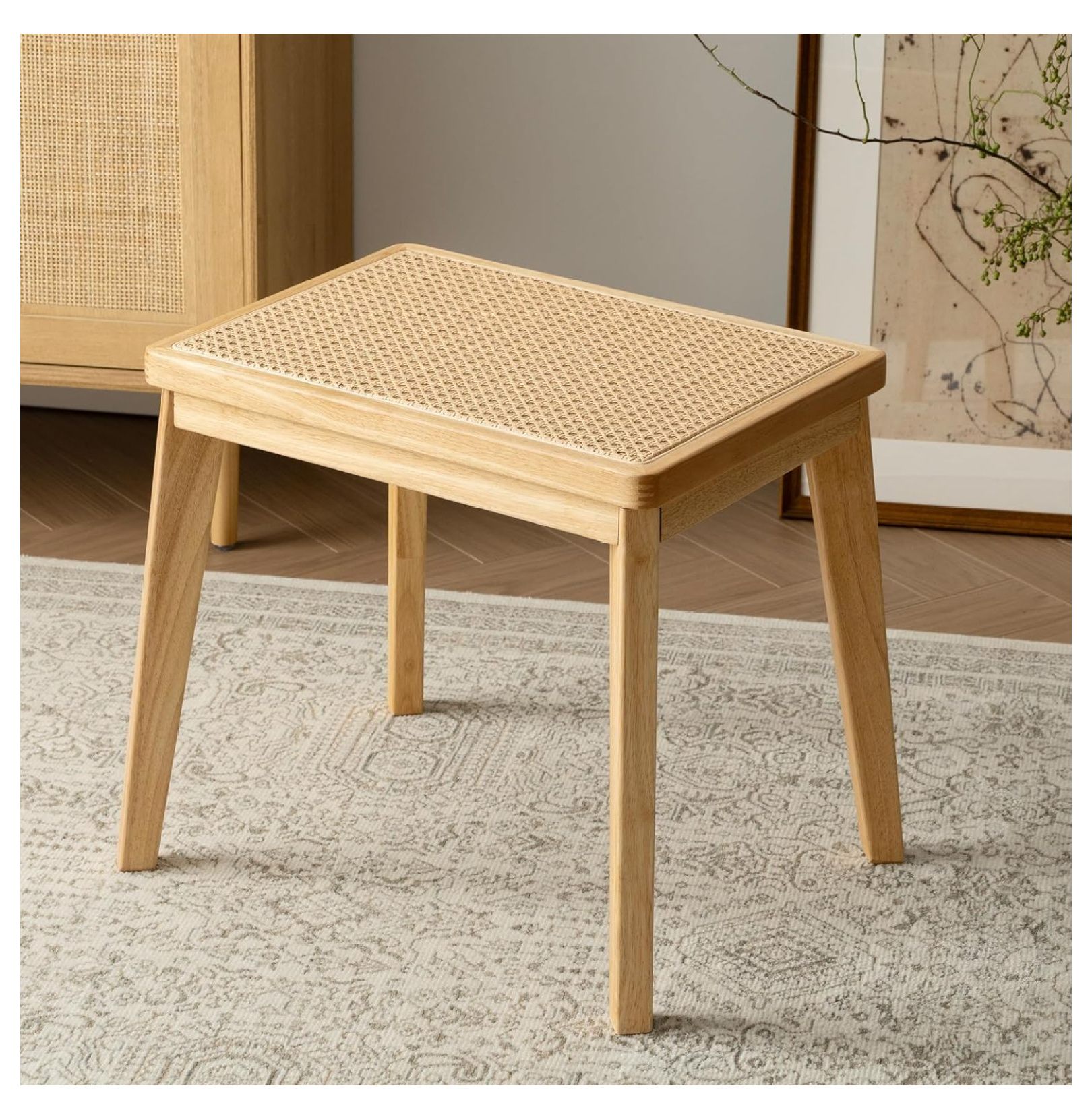 LeCeleBee Rattan Ottoman Foot Stool Small Footrest Vanity Stool ...