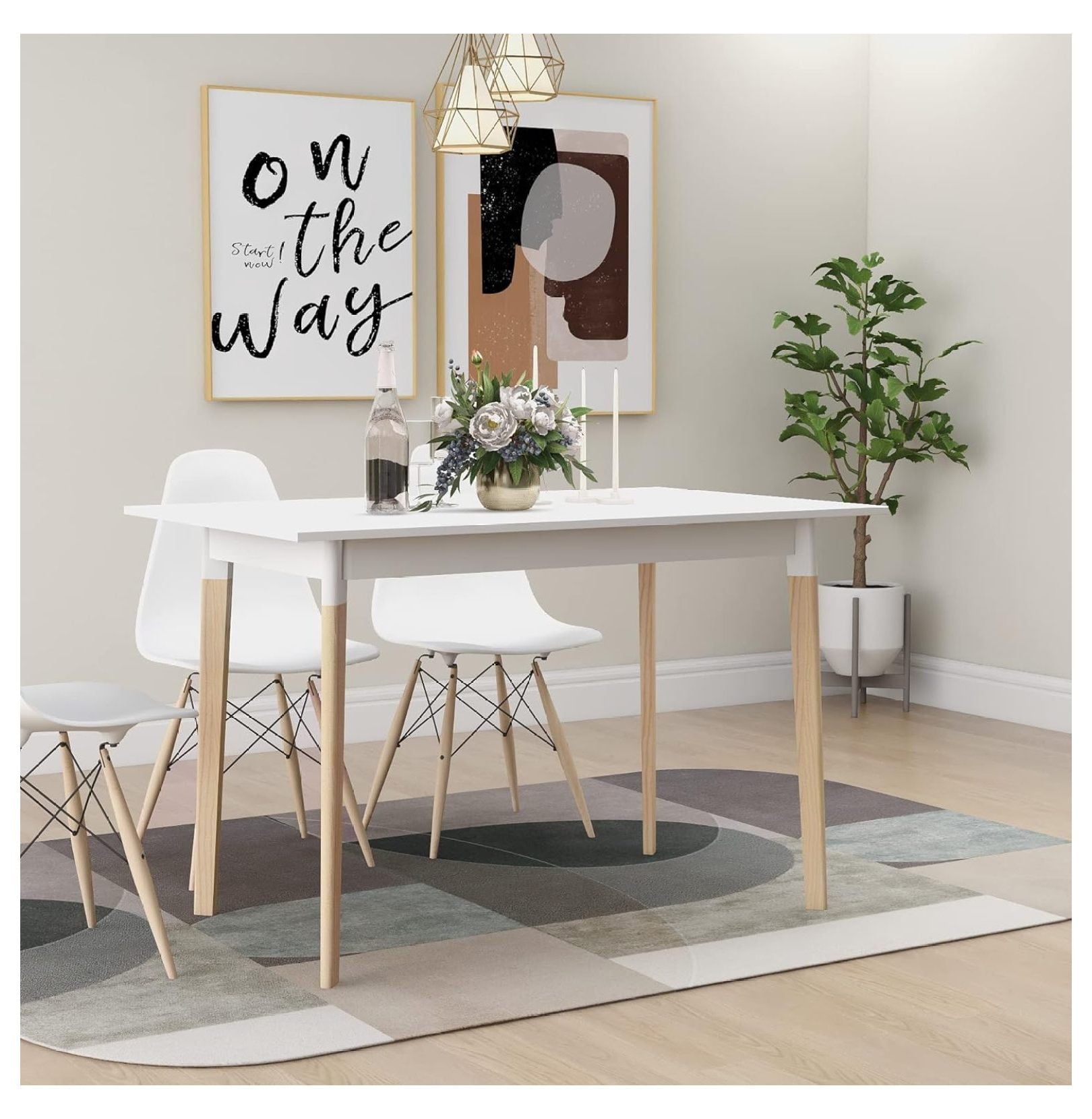 LeCeleBee Wood Dining Table White Kitchen Table Modern Rectangular ...