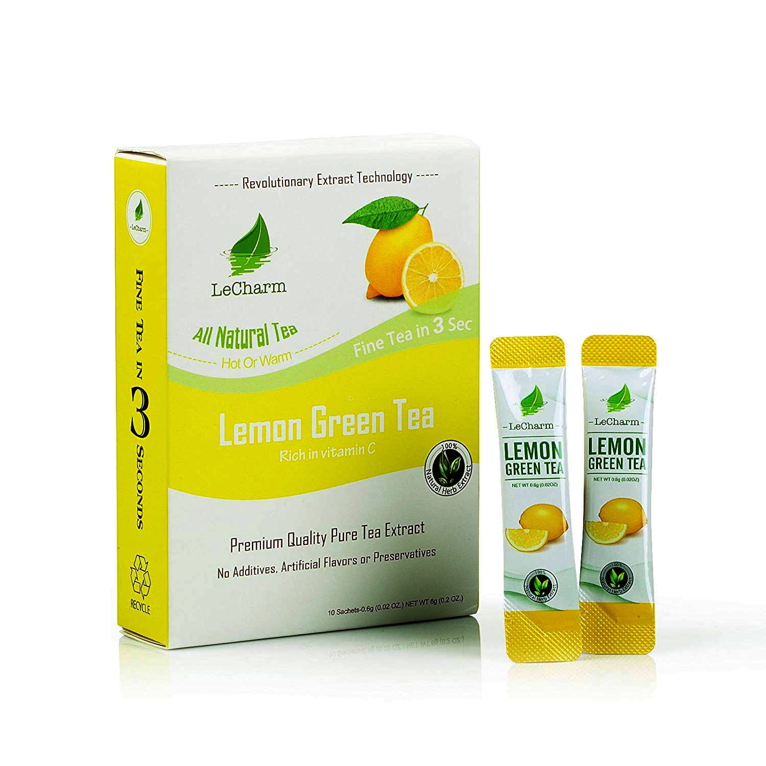 LeCharm All Natural Lemon Green Tea Bags (10 Bags) - Walmart.com