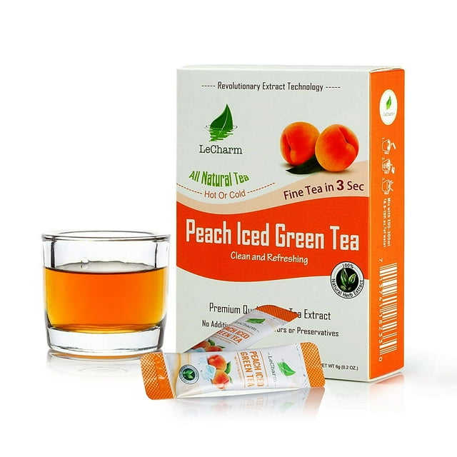LeCharm Peach Green Instant Tea 100% Natural Tea Extract, Unsweetened ...