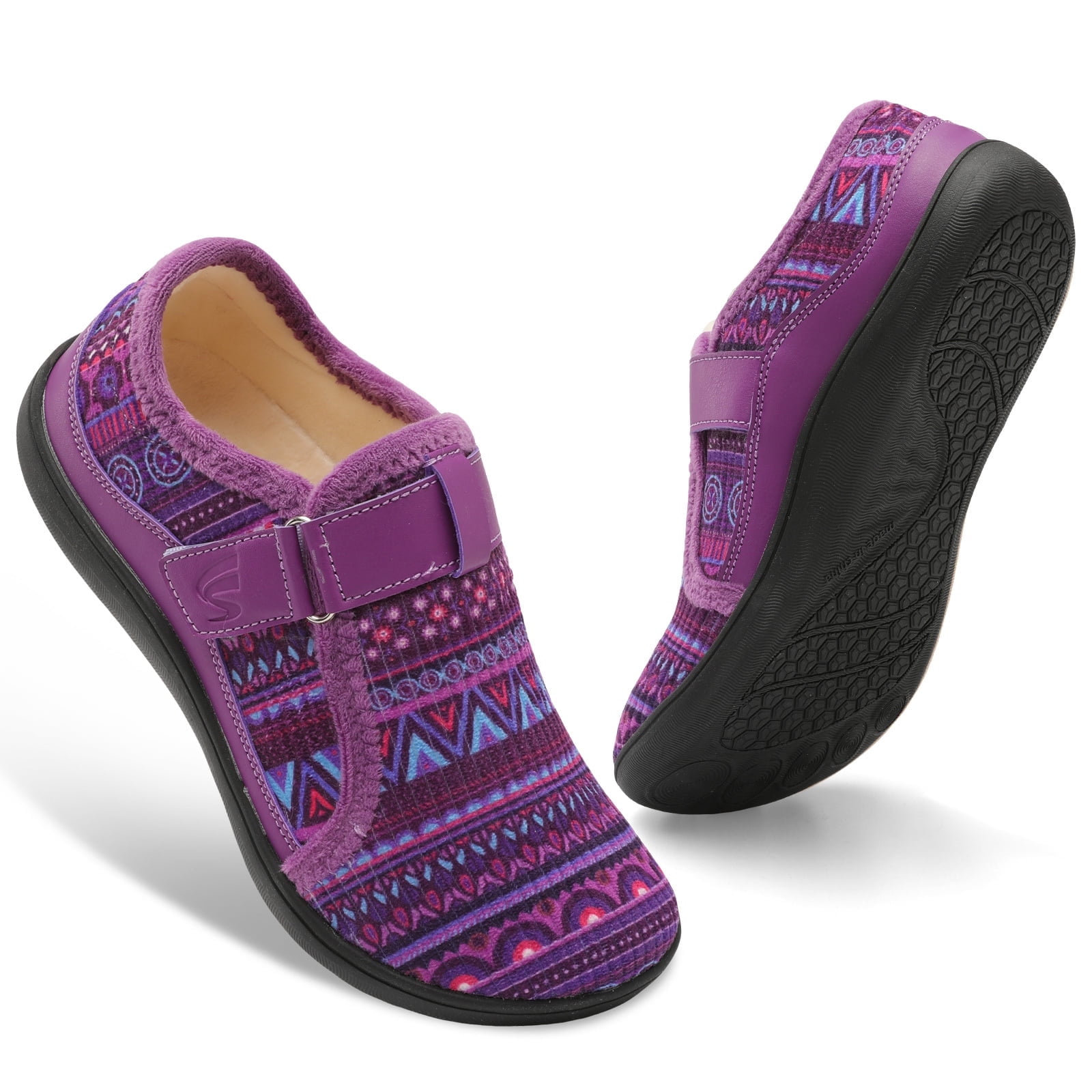 Leisfit Womens Wide Diabetic Shoes Adjustable House Shoes Cozy Walking ...